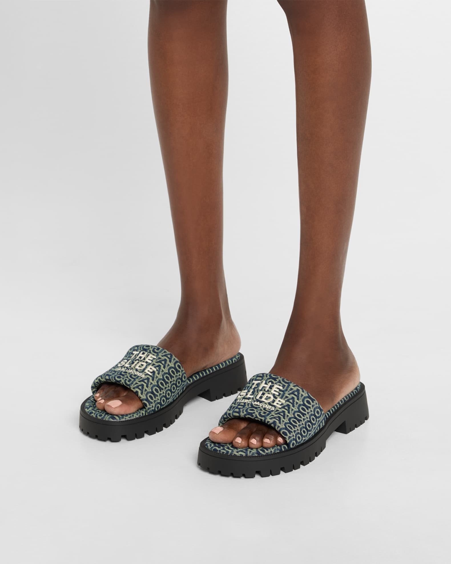 Marc Jacobs The Slide Monogram Denim Sandals | Neiman Marcus