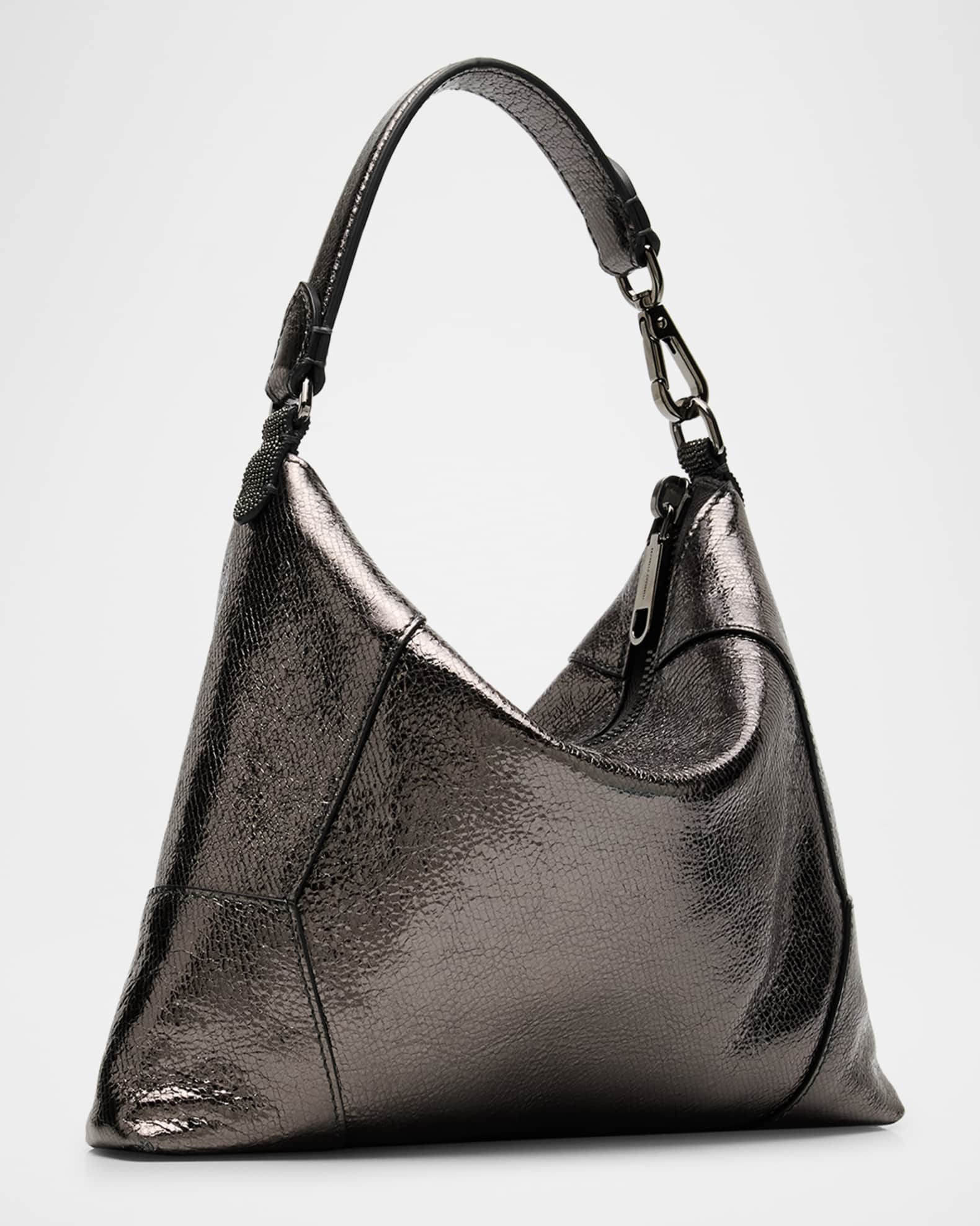 Brunello Cucinelli Duo Small Metallic Leather Crossbody Bag | Neiman Marcus