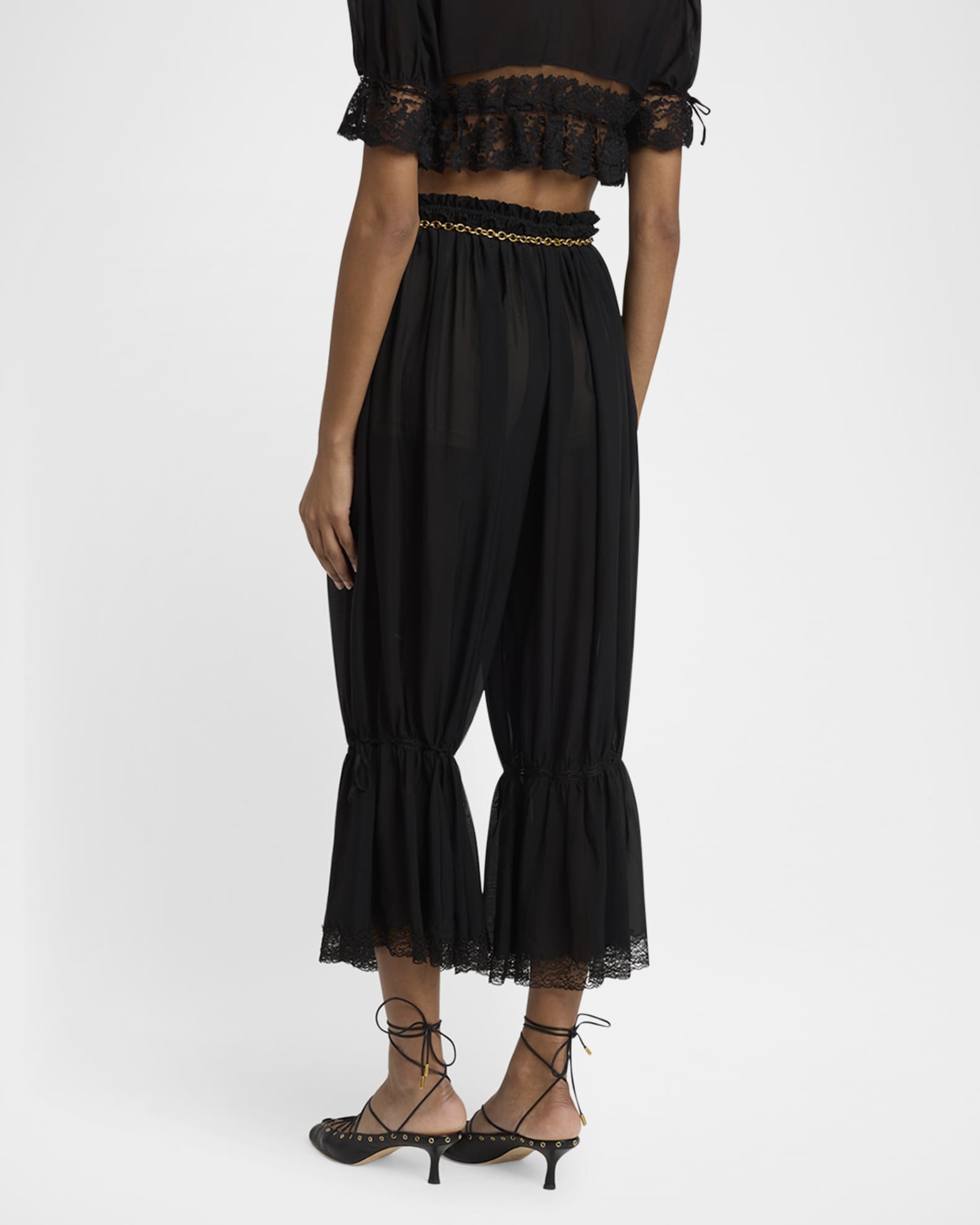 Chloe Drawstring Lace-Trim Cropped Pants | Neiman Marcus