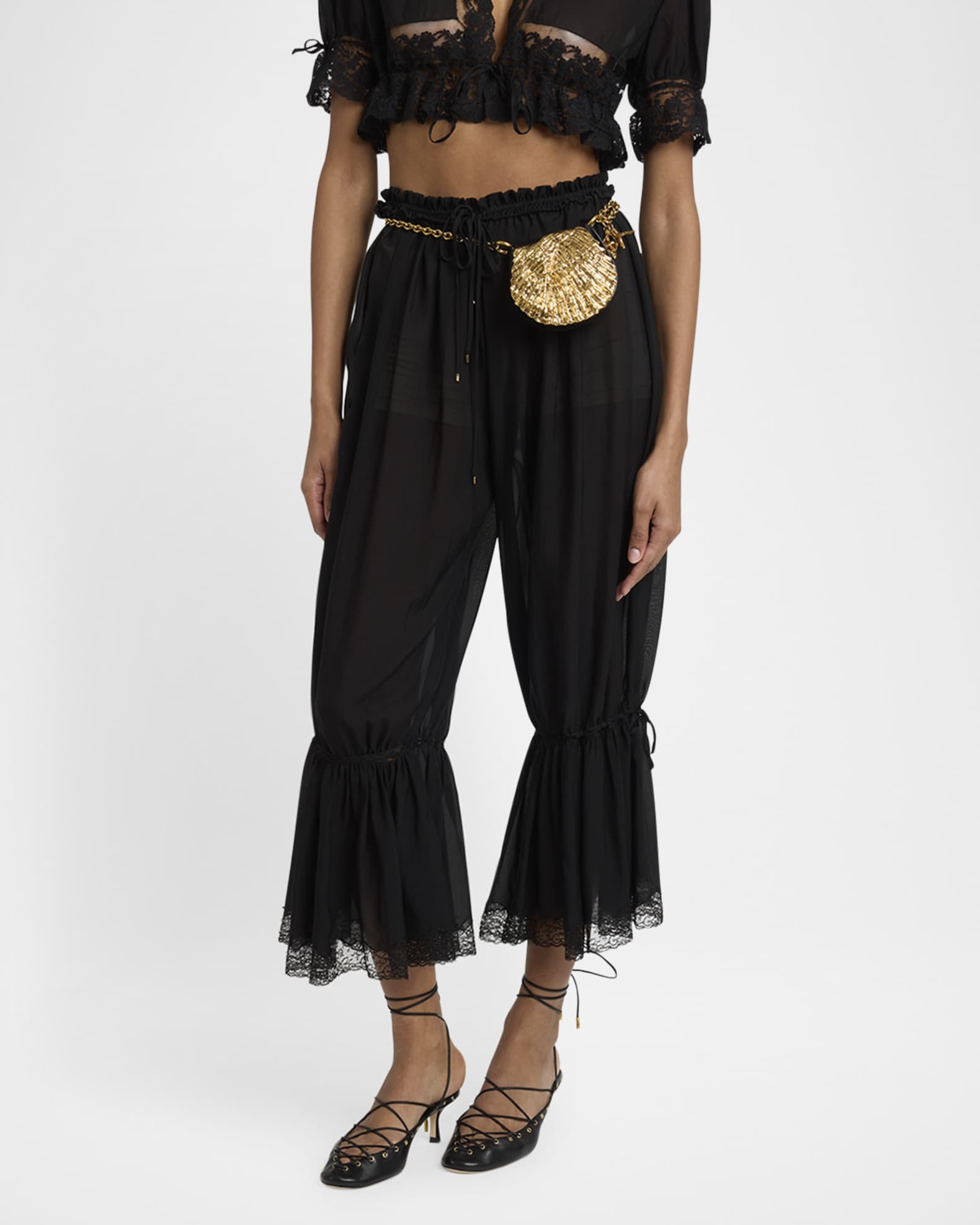 Chloe Drawstring Lace-Trim Cropped Pants | Neiman Marcus