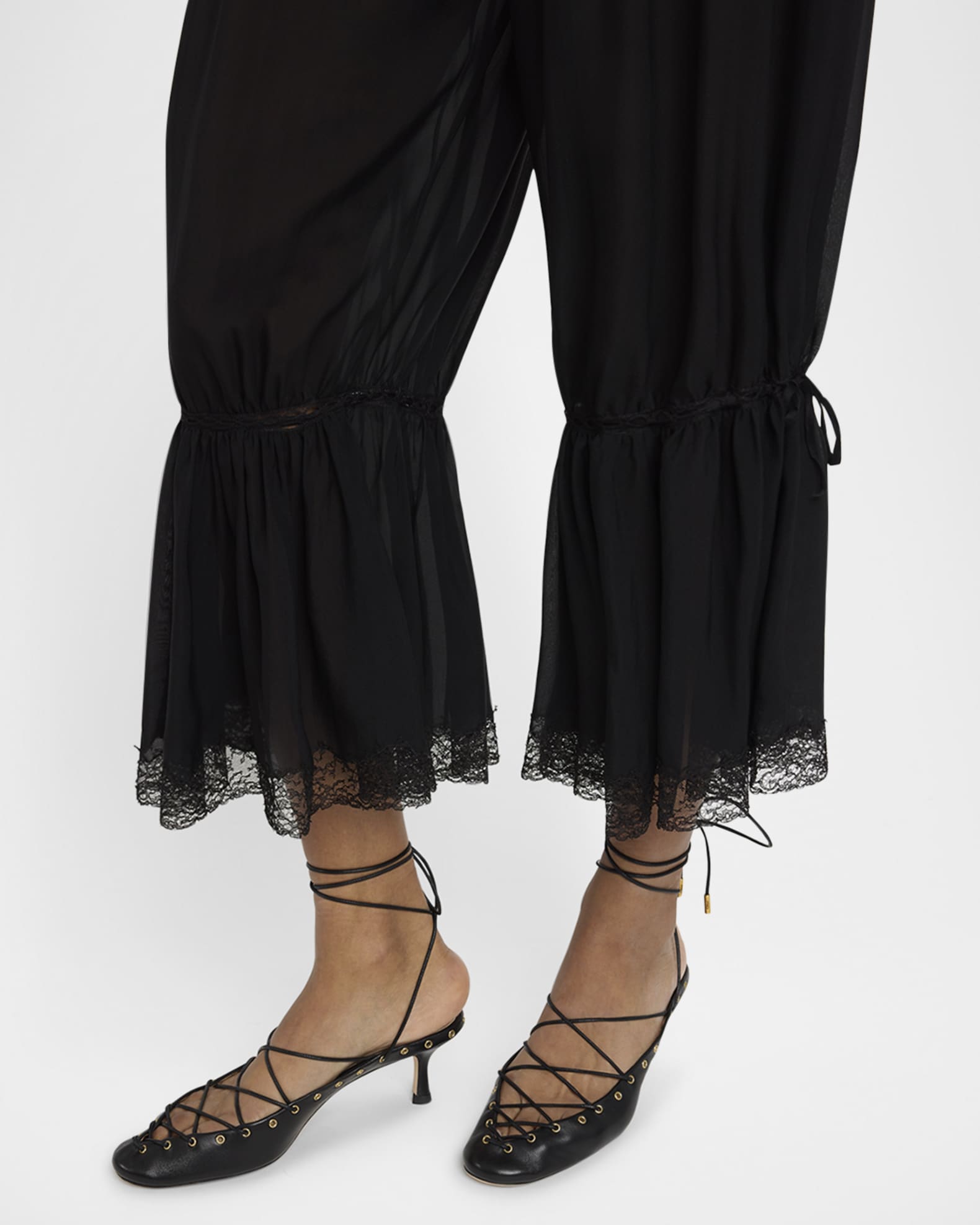 Chloe Drawstring Lace-Trim Cropped Pants | Neiman Marcus