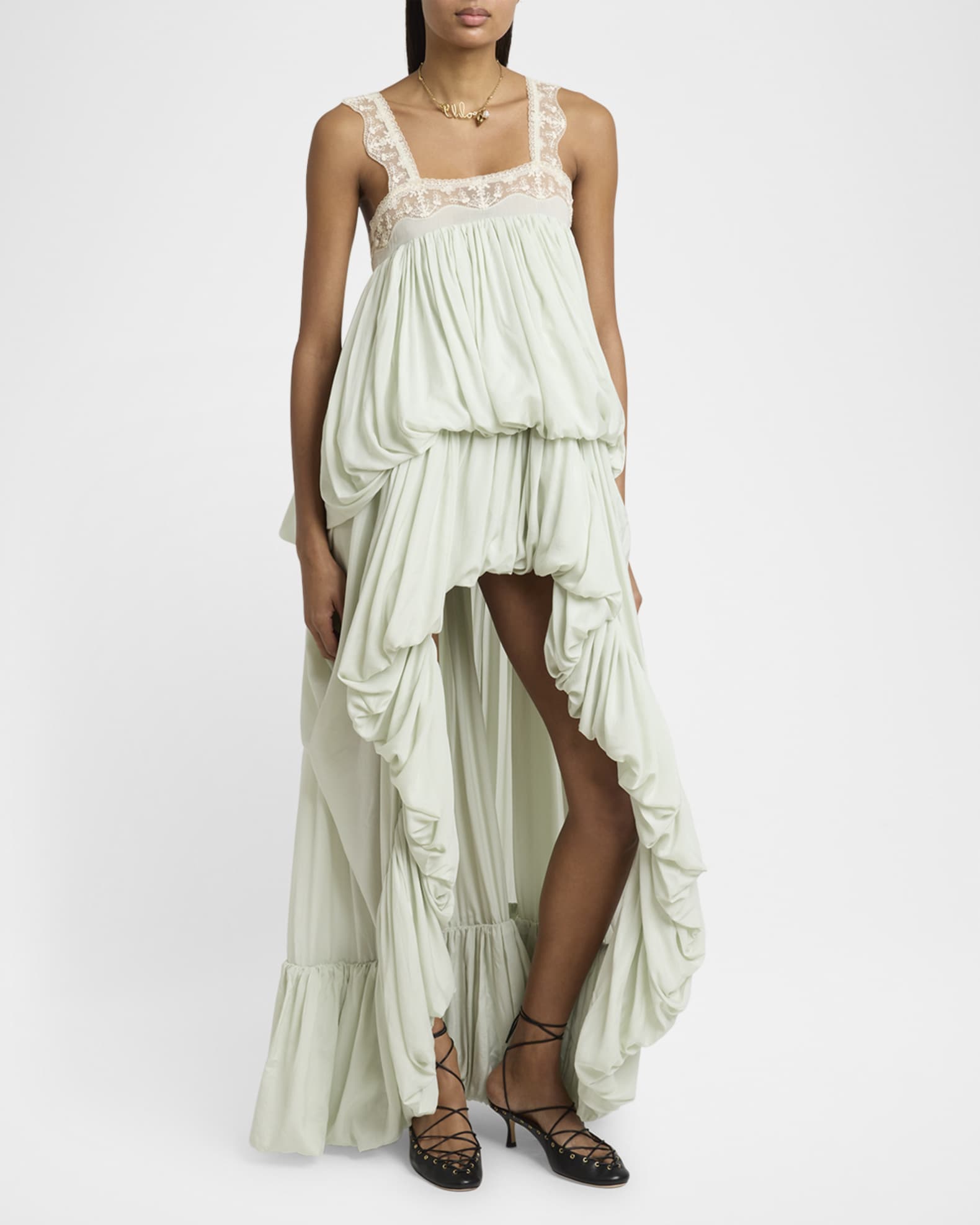 Chloe High-Low Ruffled Dress | Neiman Marcus