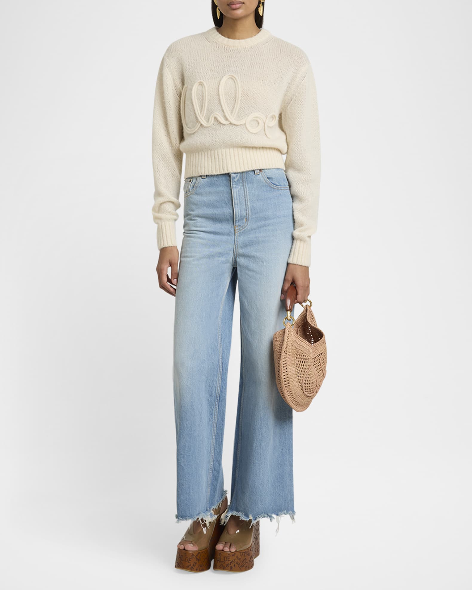 Chloe Logo Embroidered Alpaca Wool Sweater | Neiman Marcus