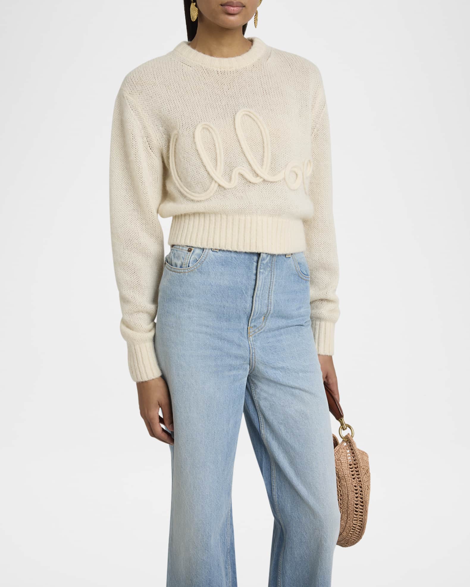 Chloe Logo Embroidered Alpaca Wool Sweater | Neiman Marcus