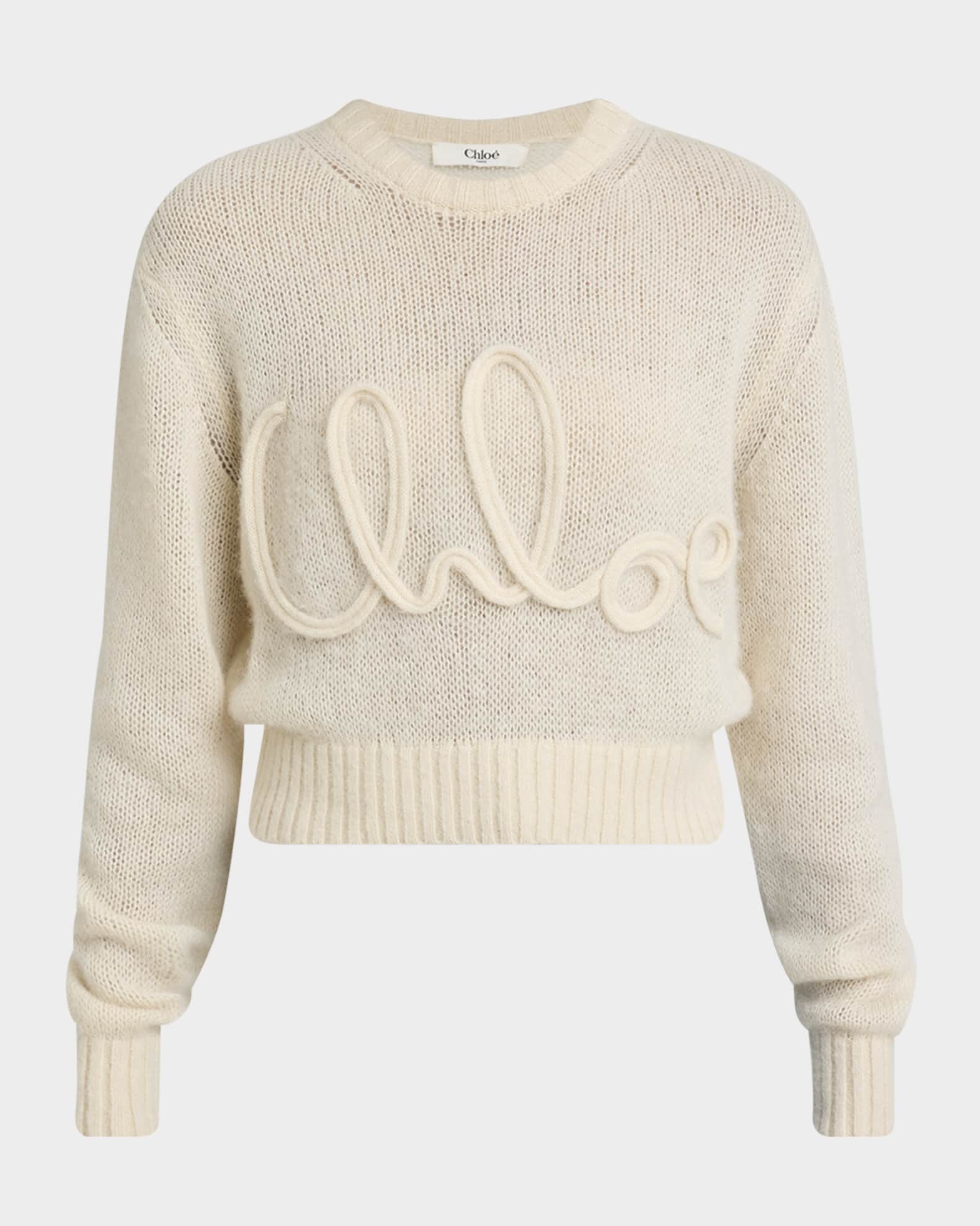 Chloe Logo Embroidered Alpaca Wool Sweater | Neiman Marcus