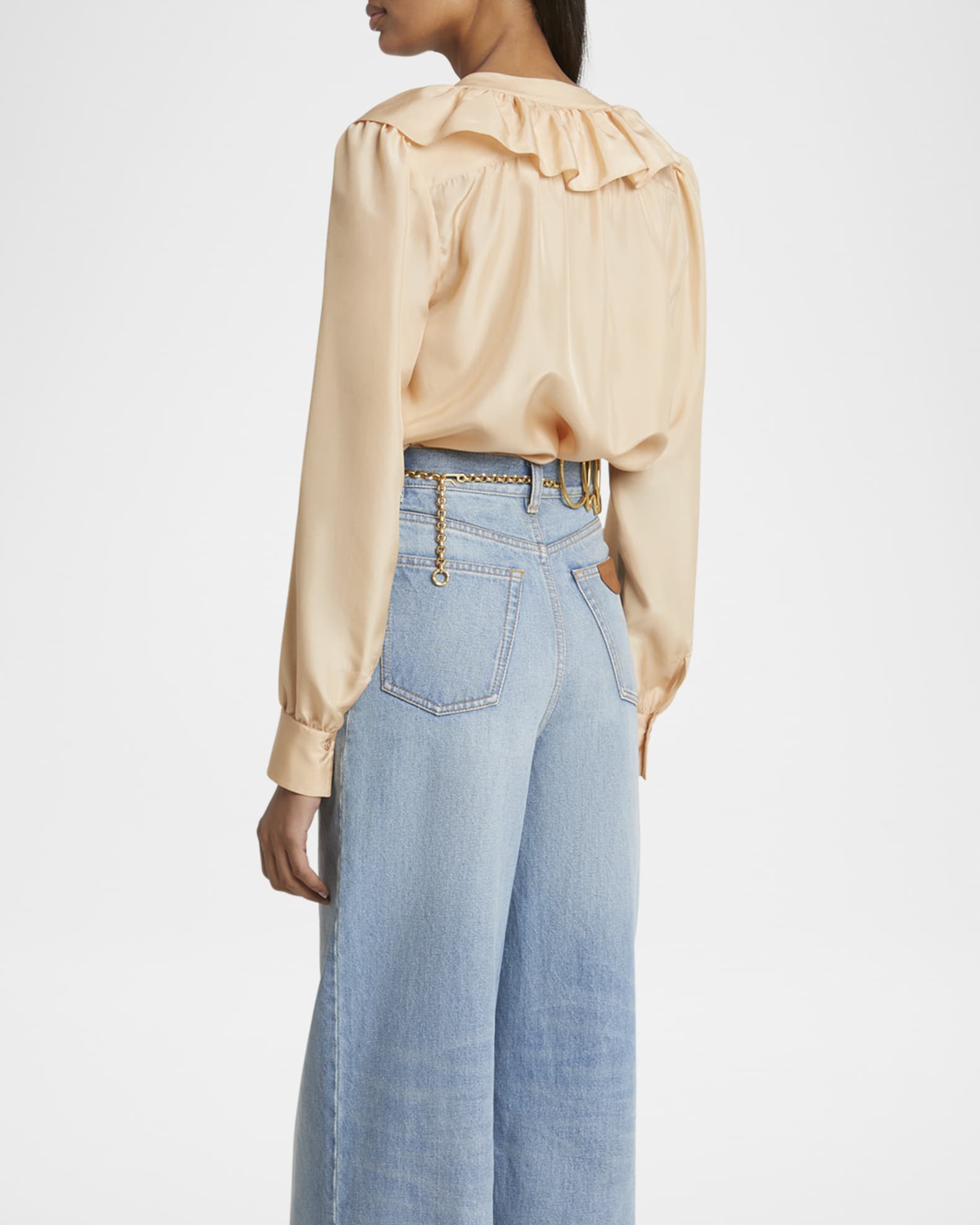 Chloe Ruffled V-Neck Silk Blouse | Neiman Marcus