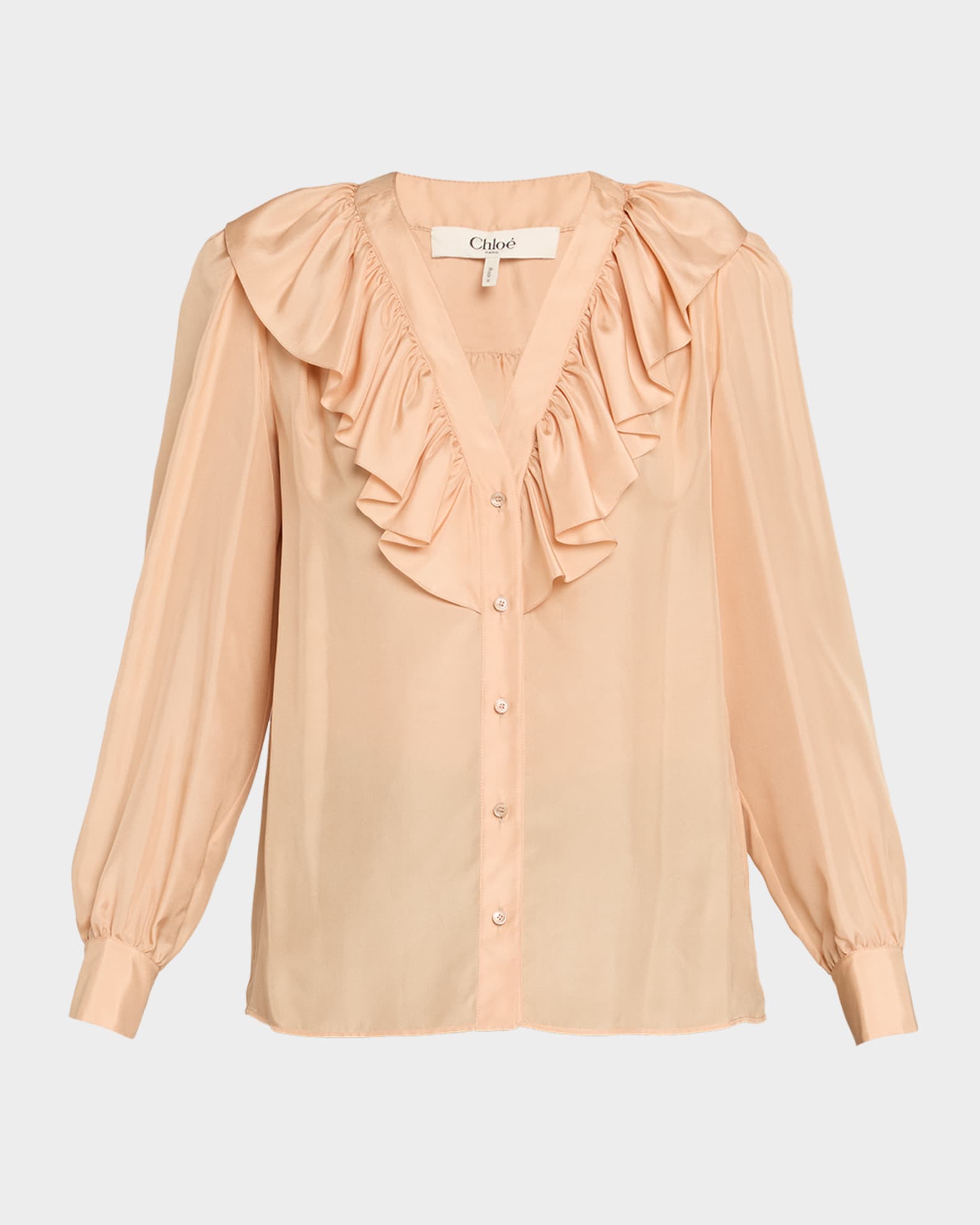 Chloe Ruffled V-Neck Silk Blouse | Neiman Marcus
