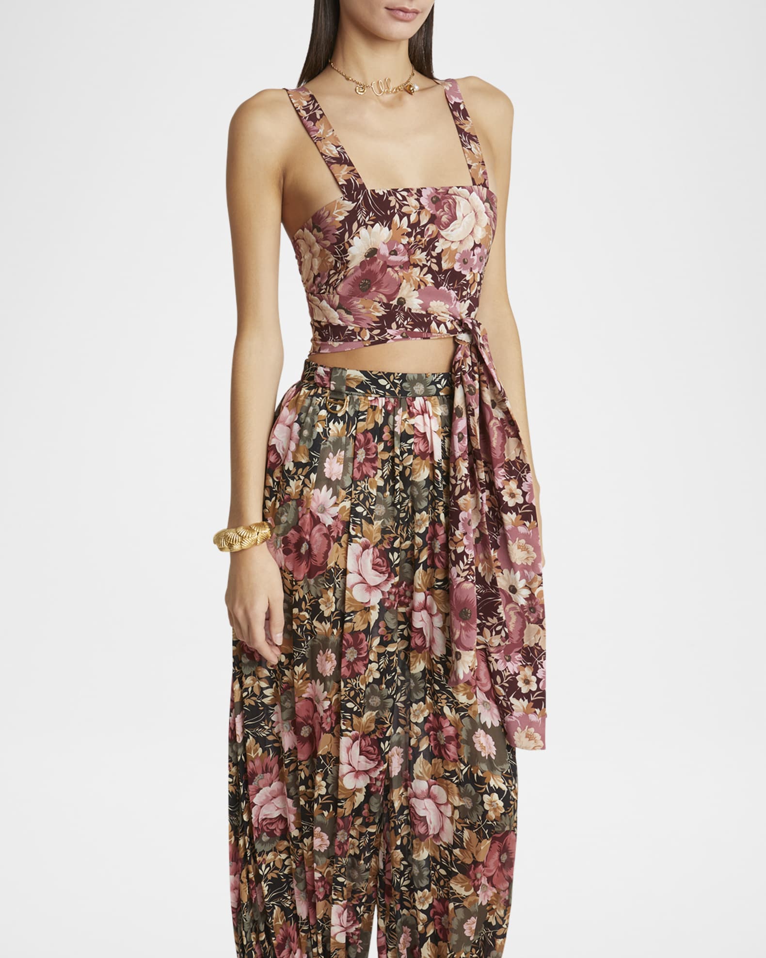 Chloe Rose Print Cropped Silk Top | Neiman Marcus