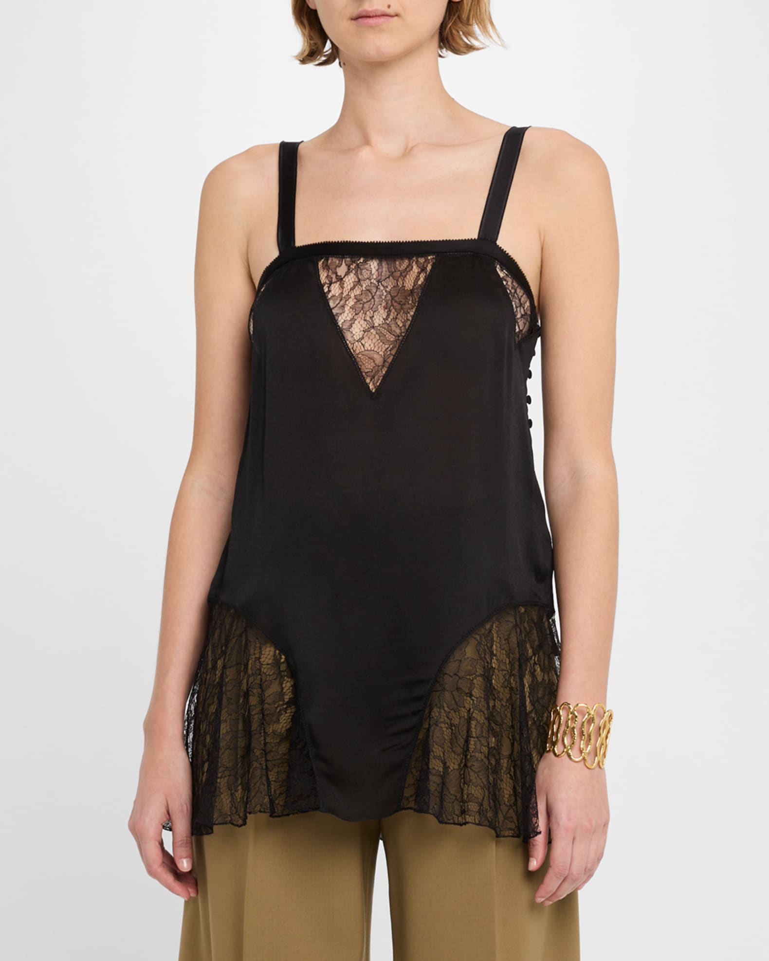 Chloe Lace-Inset Silk Cami | Neiman Marcus