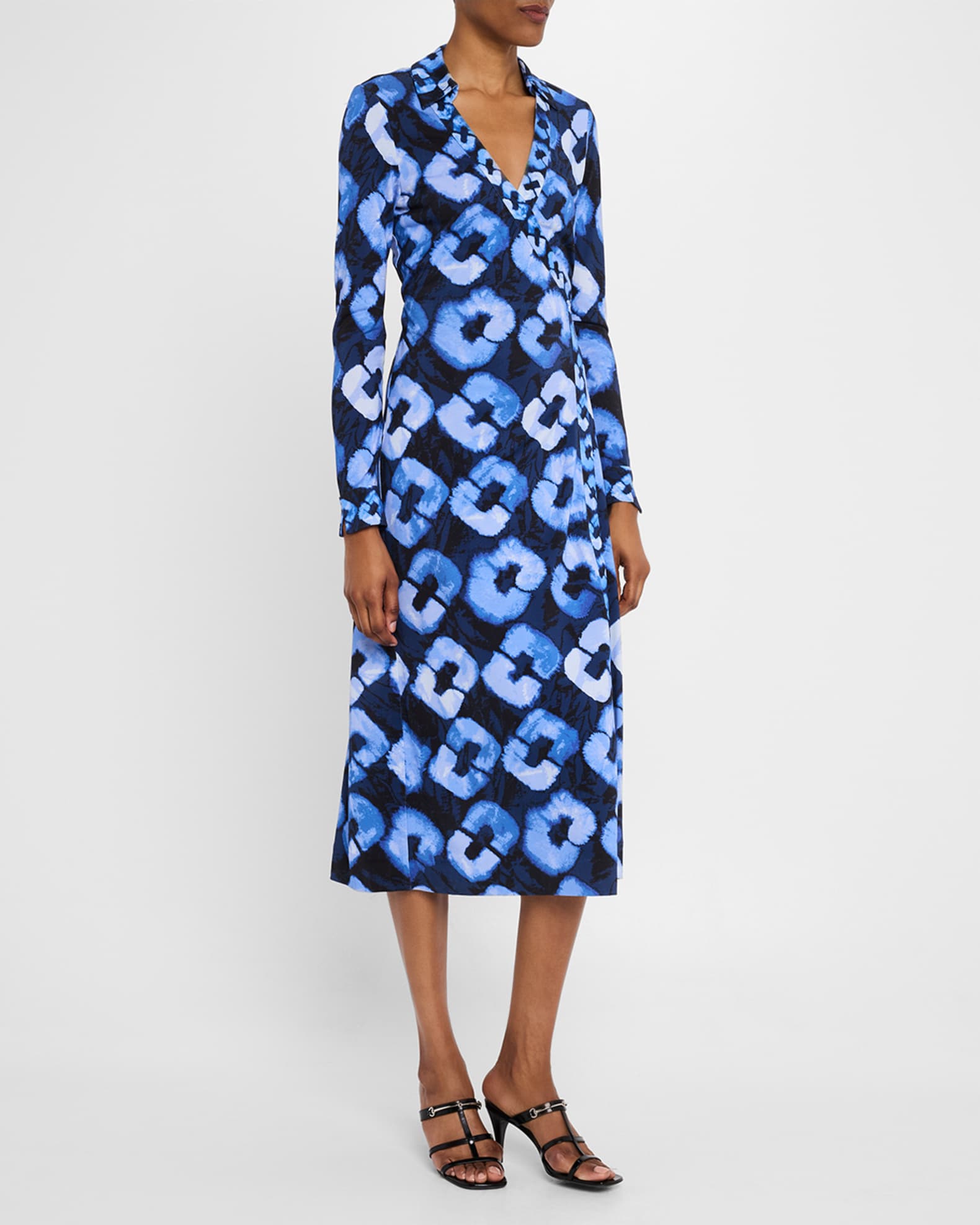 Diane von Furstenberg Abigail Geometric-Print Silk Midi Wrap Dress | Neiman Marcus