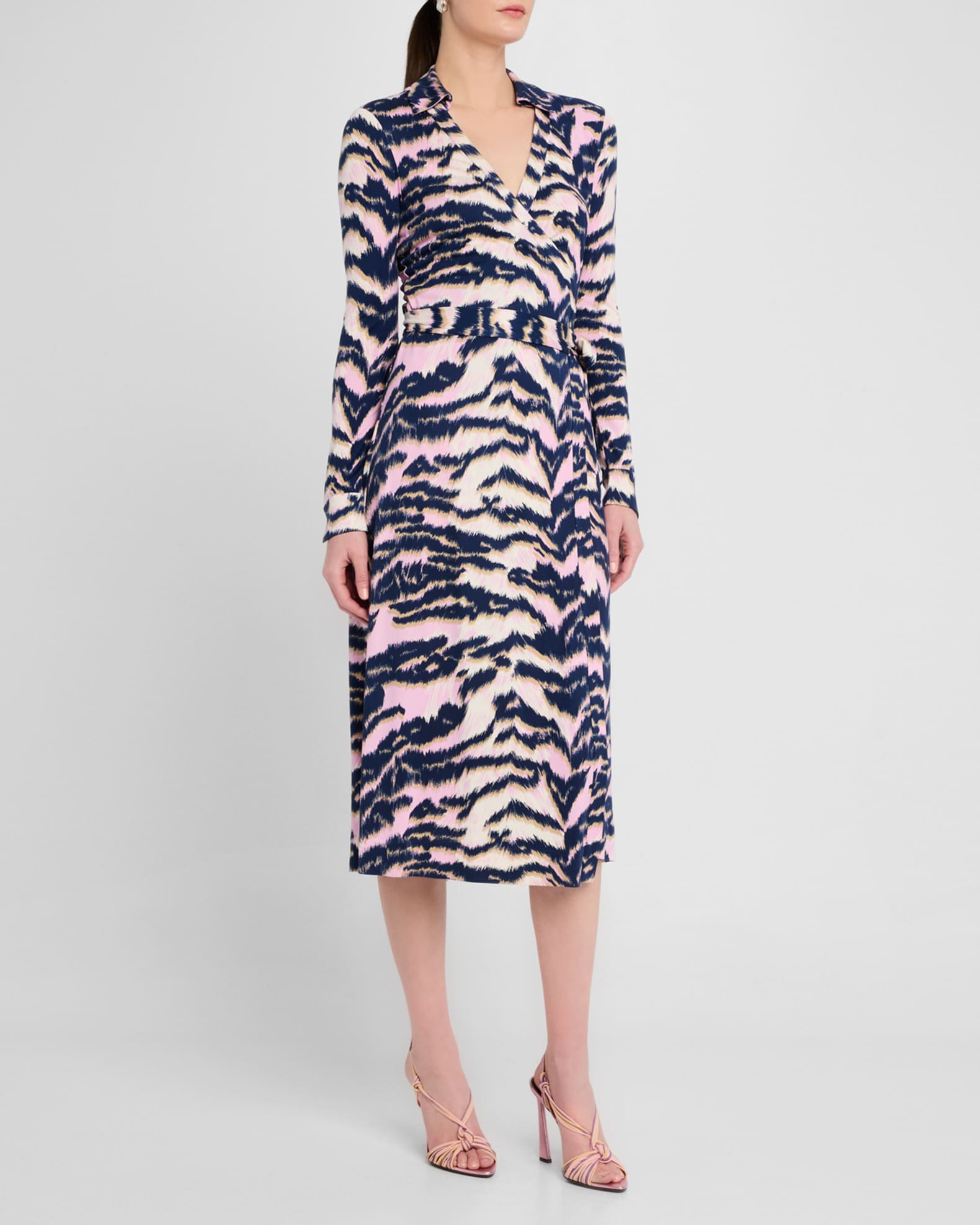 Diane von Furstenberg Abigail Tiger-Print Midi Wrap Dress | Neiman Marcus