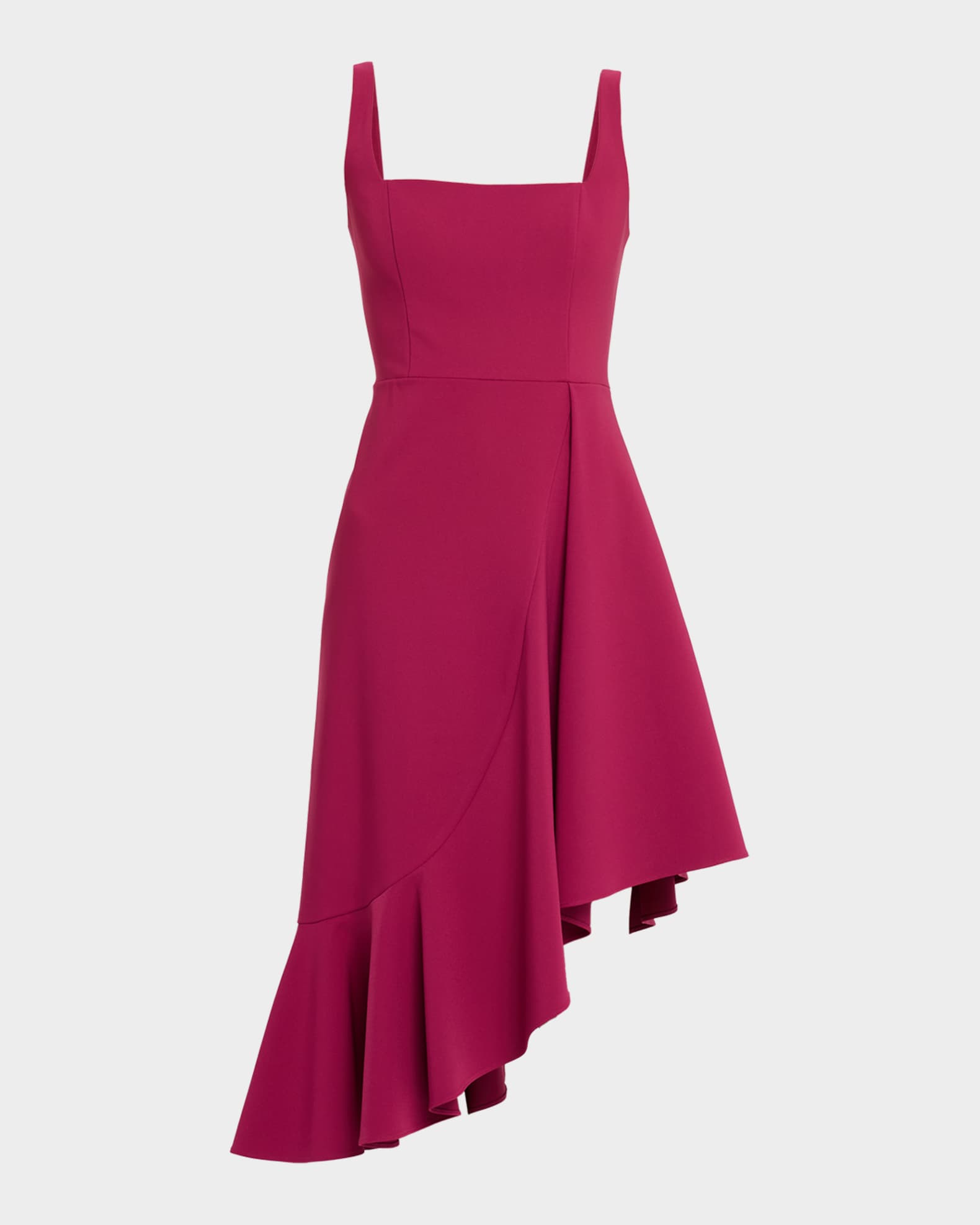 Aidan Mattox Sleeveless High-Low Ruffle Crepe Midi Dress | Neiman Marcus