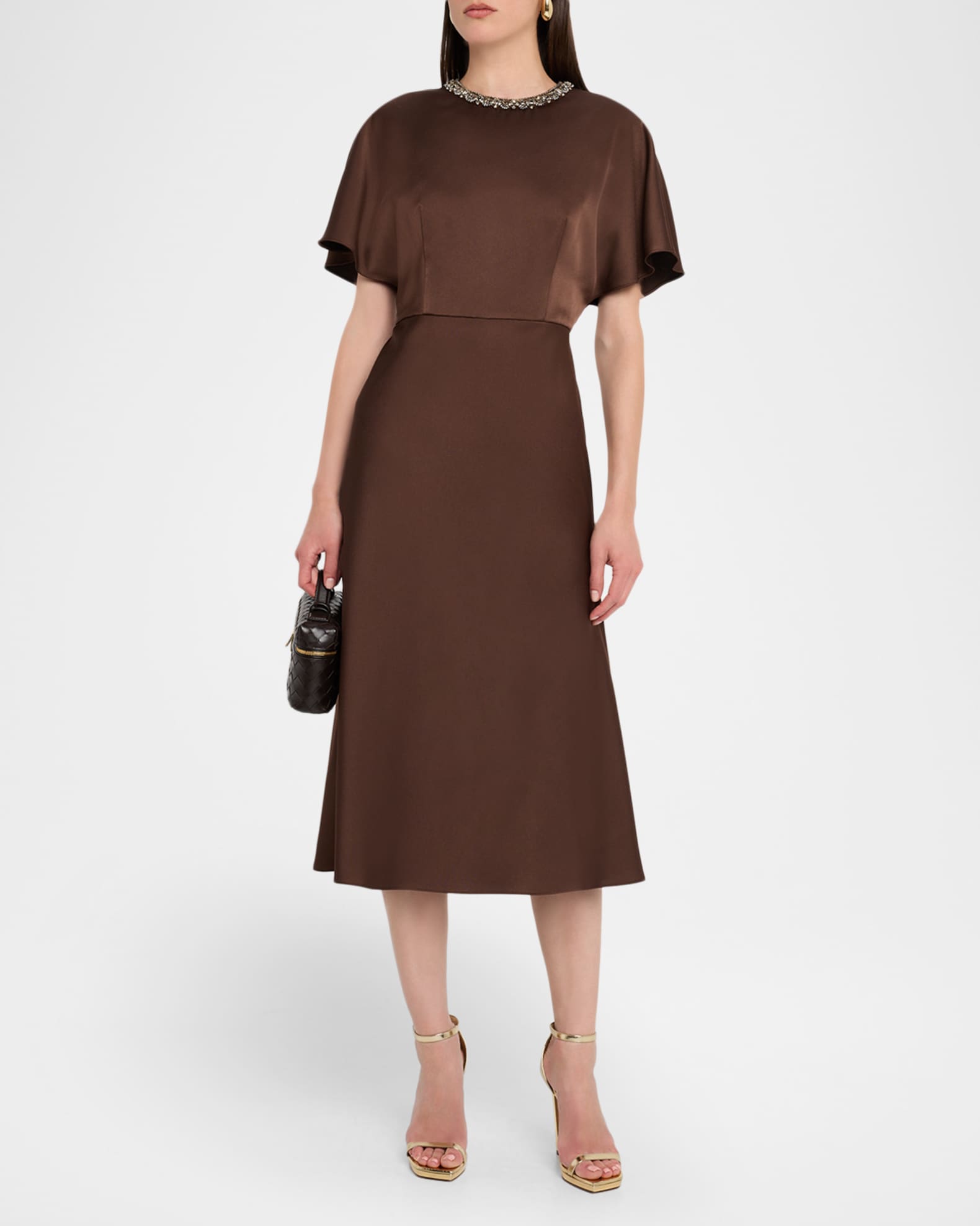 Aidan Mattox Crystal-Embellished Crepe Back Satin Midi Dress | Neiman ...