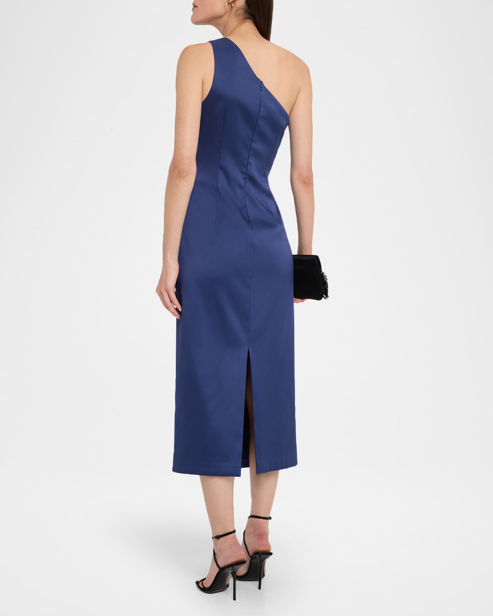 Aidan Mattox One-Shoulder Stretch Mikado Midi Dress | Neiman Marcus
