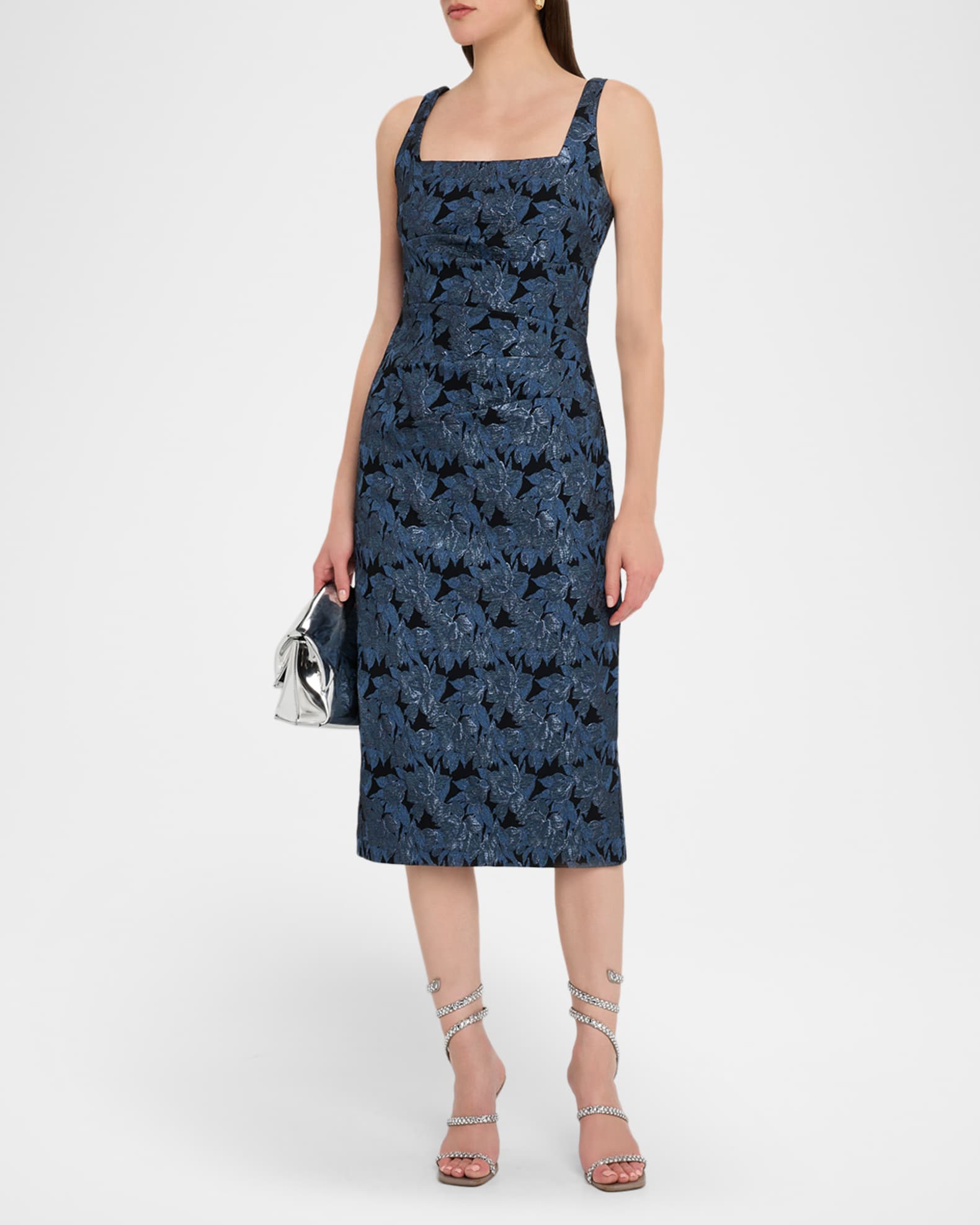 Aidan Mattox Sleeveless Floral Stretch Jacquard Midi Dress | Neiman Marcus