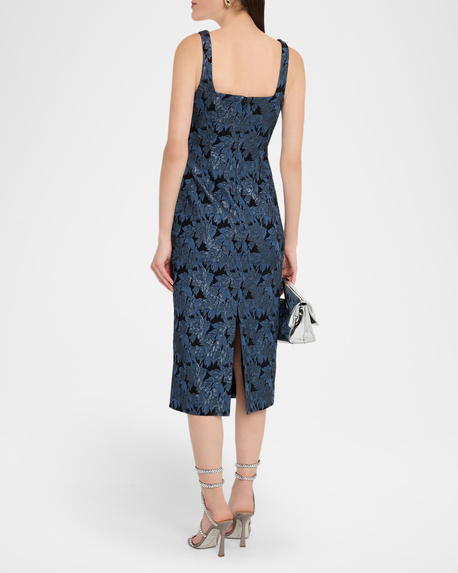 Aidan Mattox Sleeveless Floral Stretch Jacquard Midi Dress | Neiman Marcus