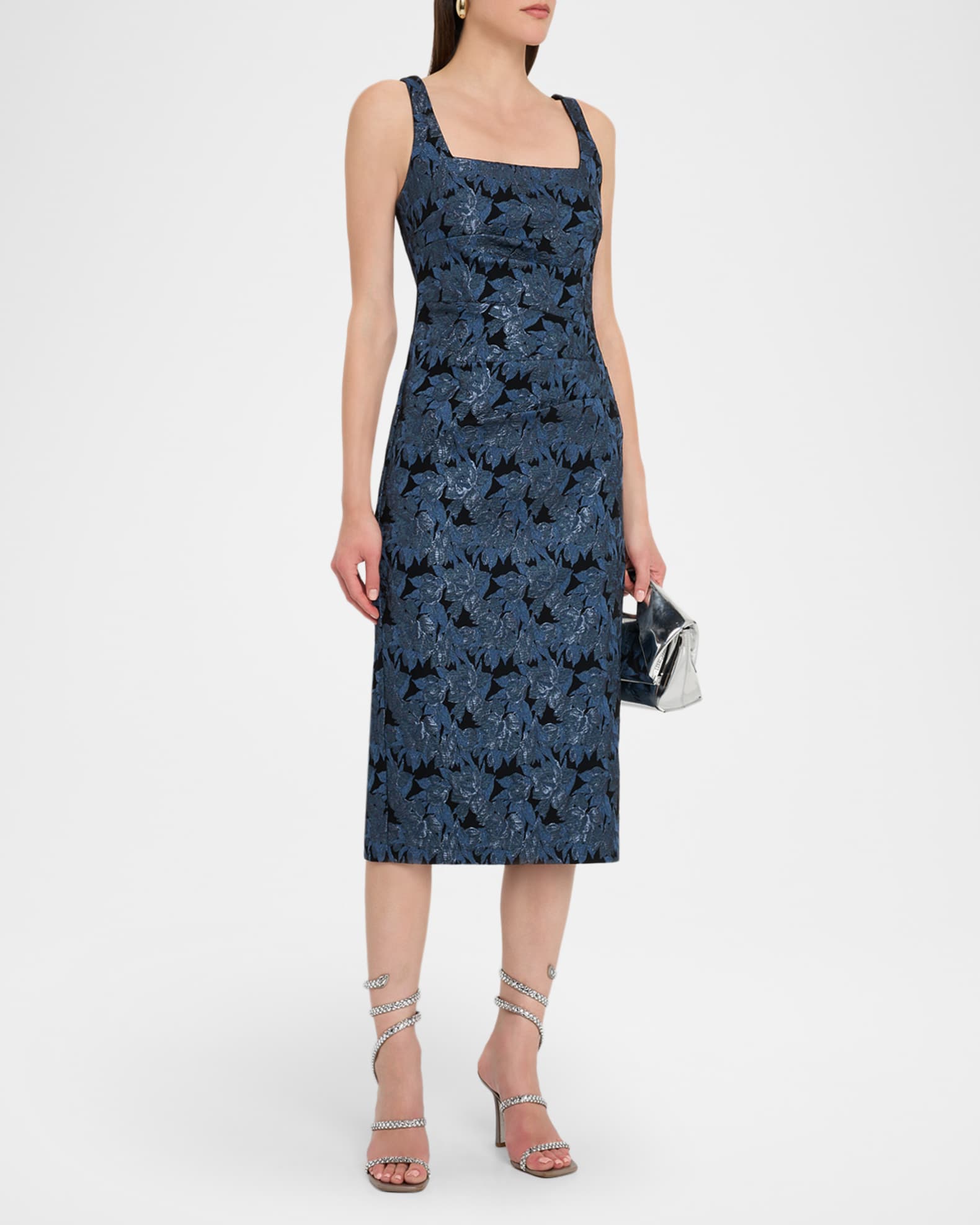 Aidan Mattox Sleeveless Floral Stretch Jacquard Midi Dress | Neiman Marcus
