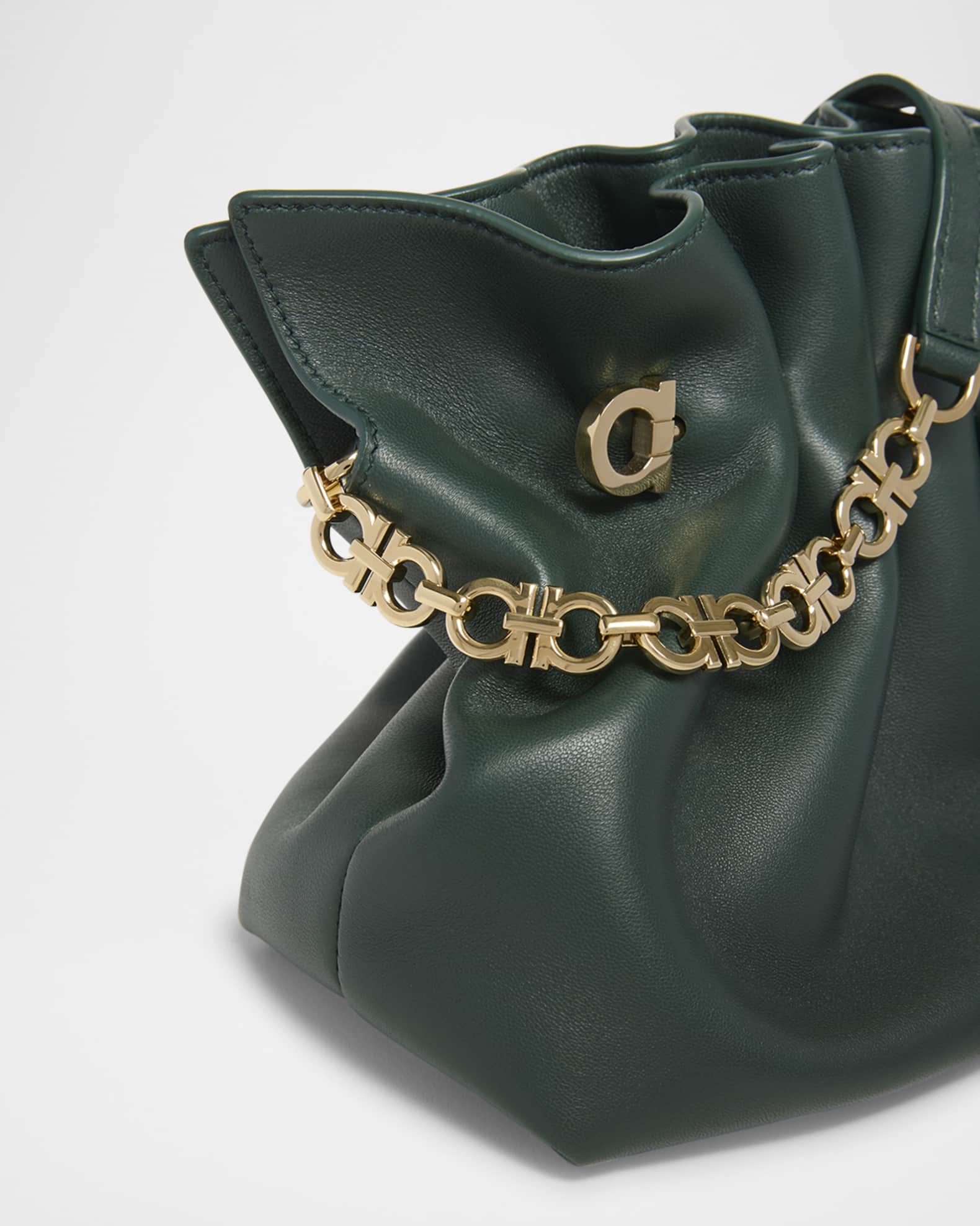 Ferragamo Dumpling Ruched Leather Shoulder Bag | Neiman Marcus