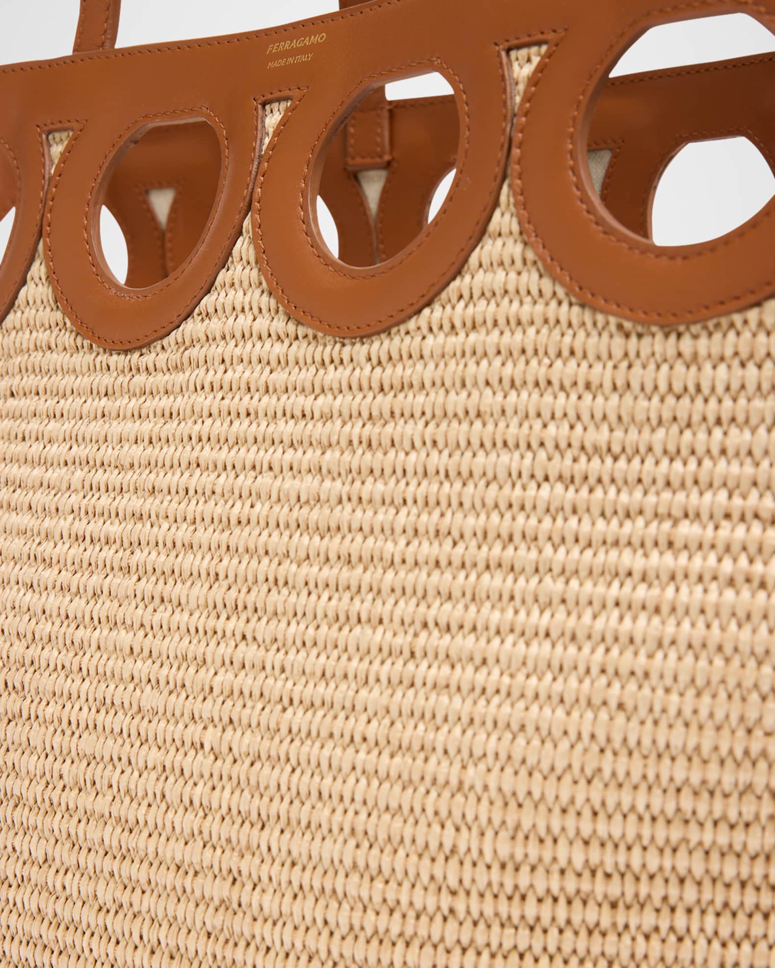 Ferragamo Gancini Frame Raffia Tote Bag | Neiman Marcus