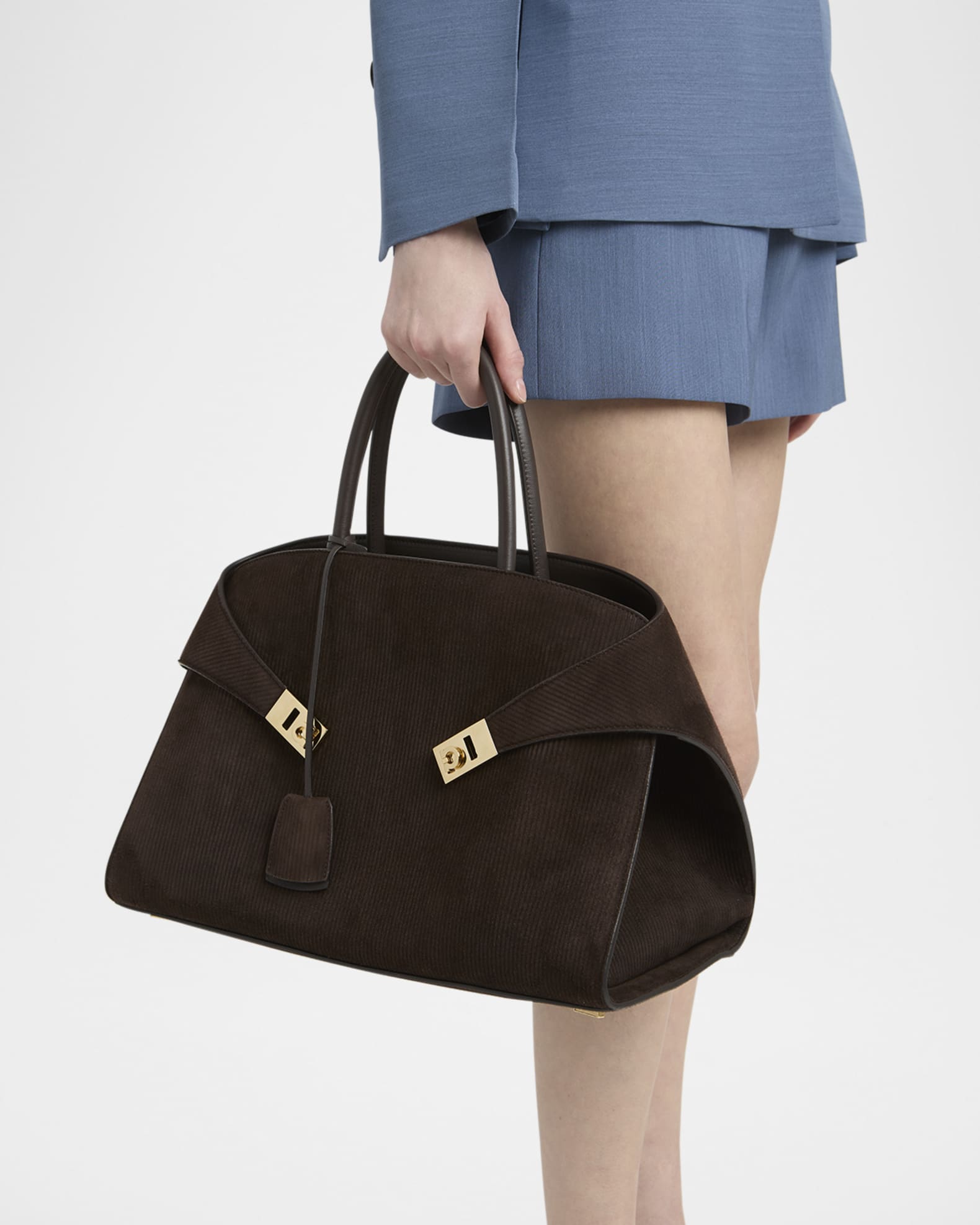 Ferragamo Hug Suede Corduroy Shoulder Bag | Neiman Marcus