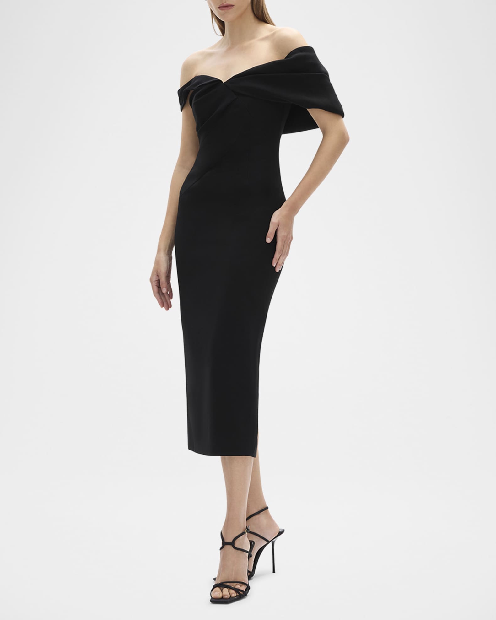 Rachel Gilbert Mattie Draped Off-The-Shoulder Midi Dress | Neiman Marcus