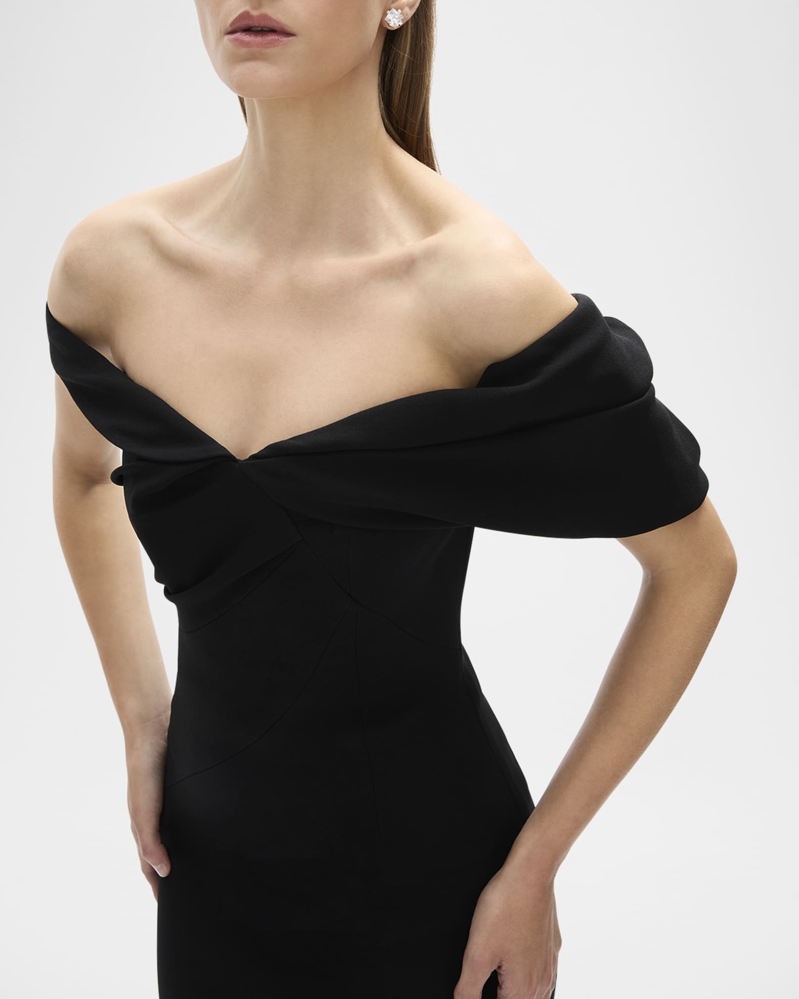 Rachel Gilbert Mattie Draped Off-The-Shoulder Midi Dress | Neiman Marcus