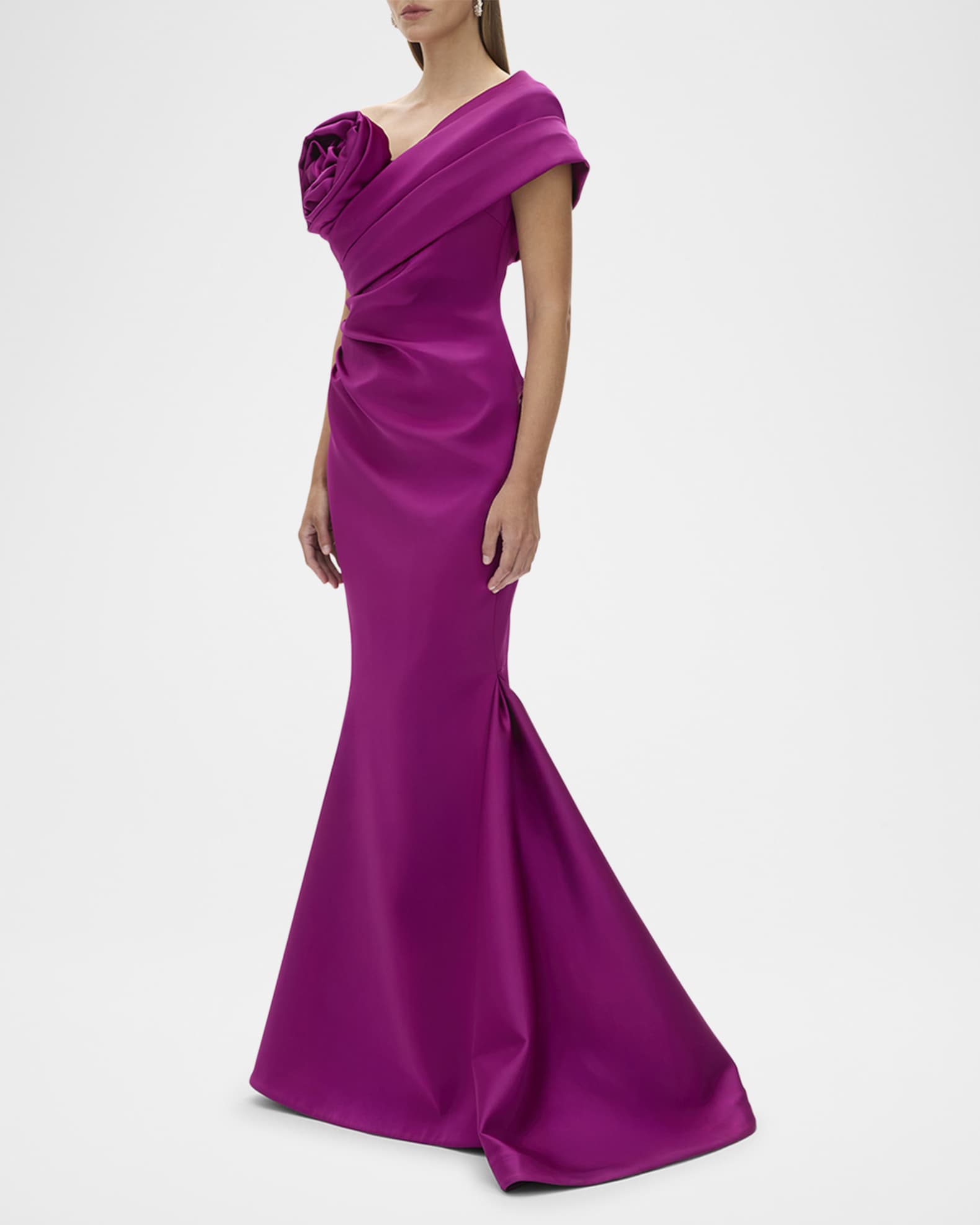 Rachel Gilbert Edan Rosette Off-The-Shoulder Trumpet Gown | Neiman Marcus