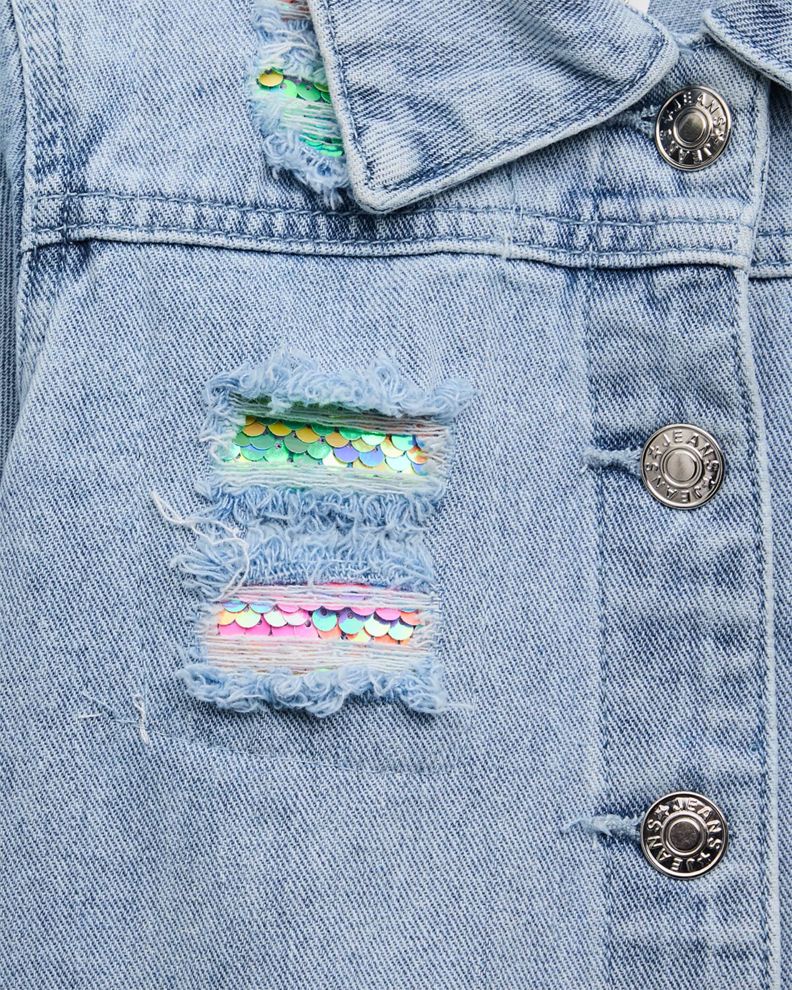 Hannah Banana Girl's Distressed Denim Jacket W/ Patches, Size 4-14 ...