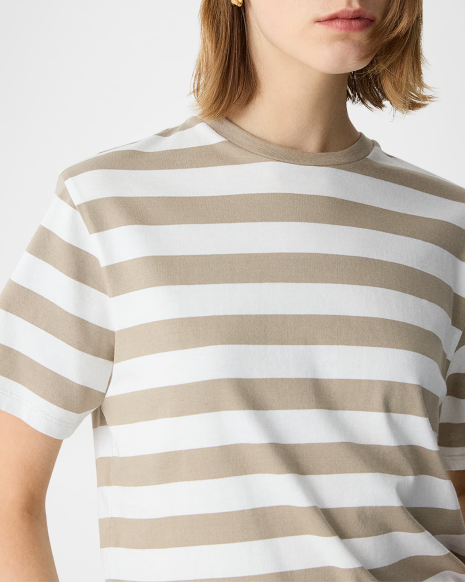 Theory Stripe Boxy Crewneck Tee | Neiman Marcus