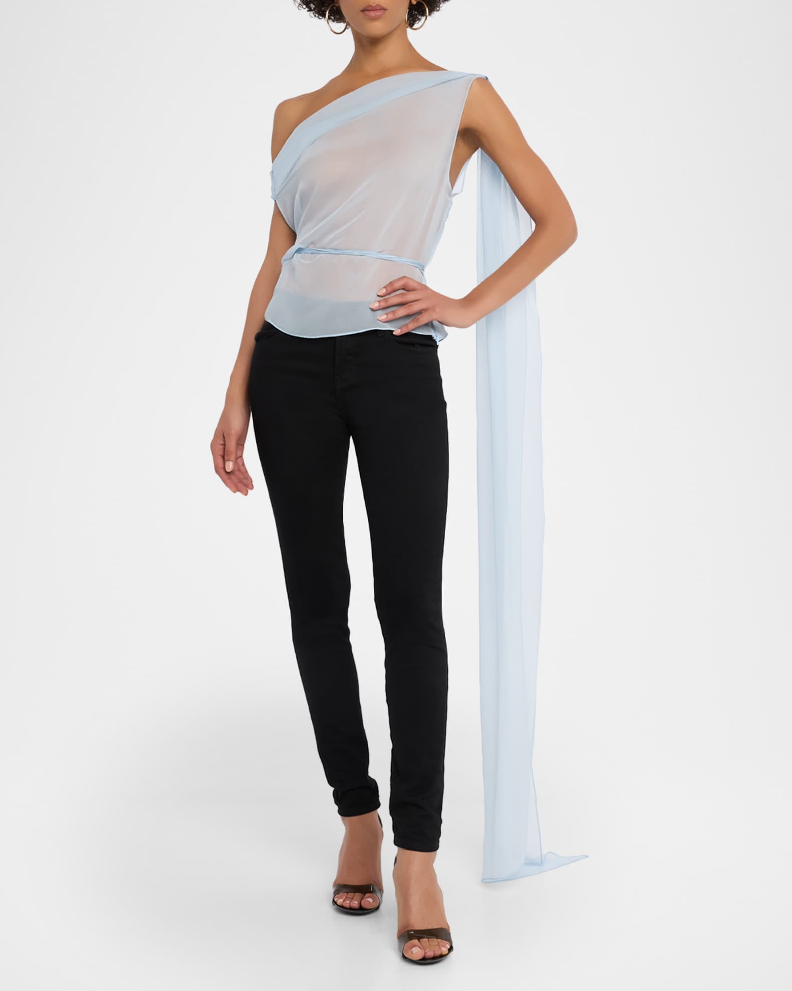 LaQuan Smith Off-The-Shoulder Drape Silk Chiffon Top | Neiman Marcus
