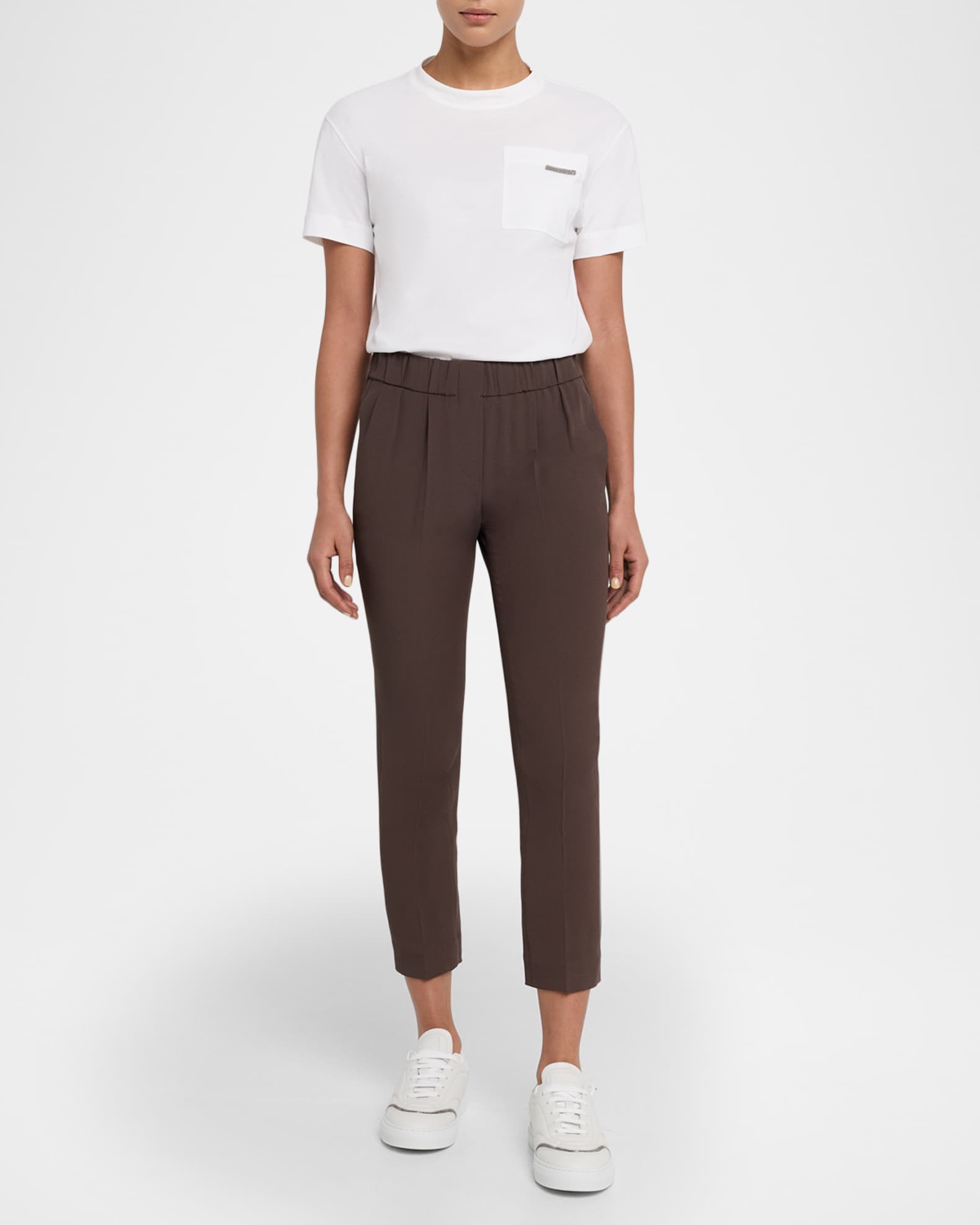 Brunello Cucinelli Silk Crepe Cady Straight-leg Ankle Pull-On Pants ...