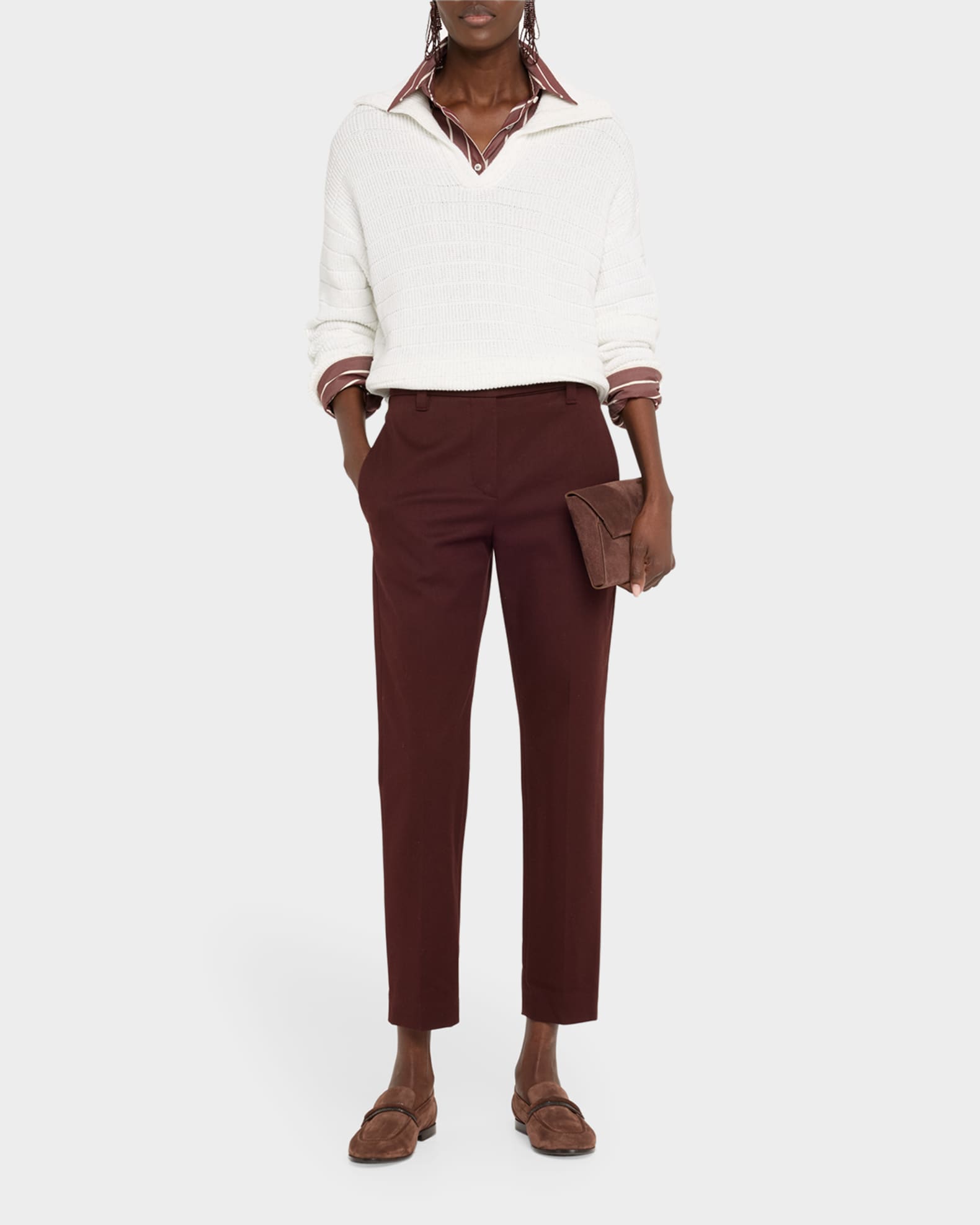 Brunello Cucinelli Cotton Twill Slim-Leg Ankle Pants | Neiman Marcus