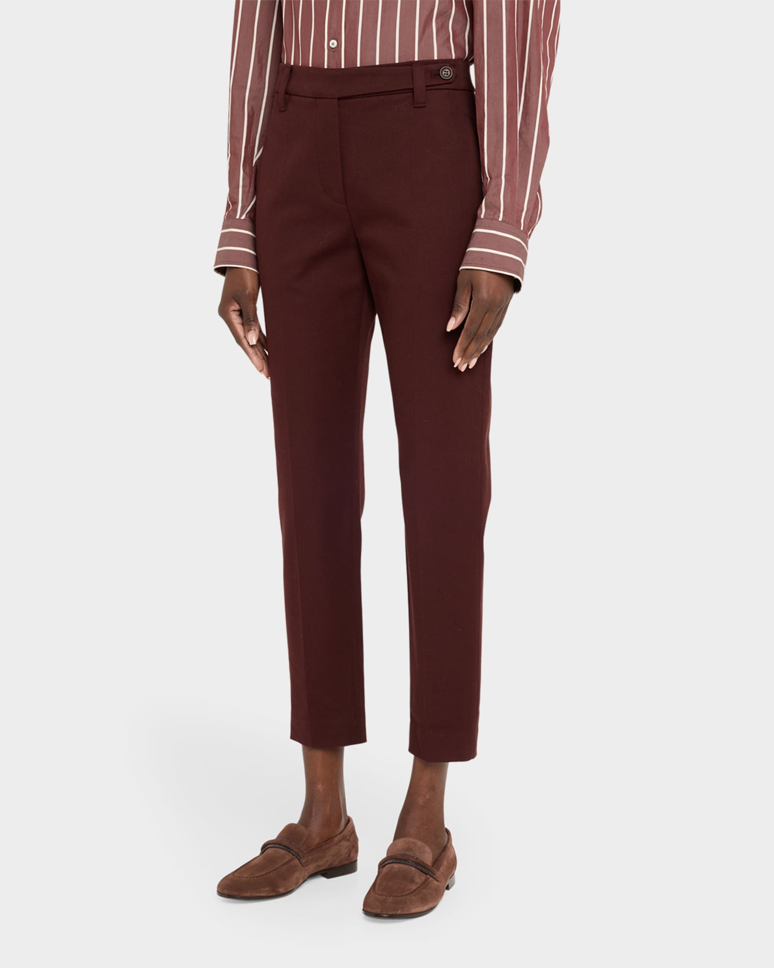 Brunello Cucinelli Cotton Twill Slim-Leg Ankle Pants | Neiman Marcus