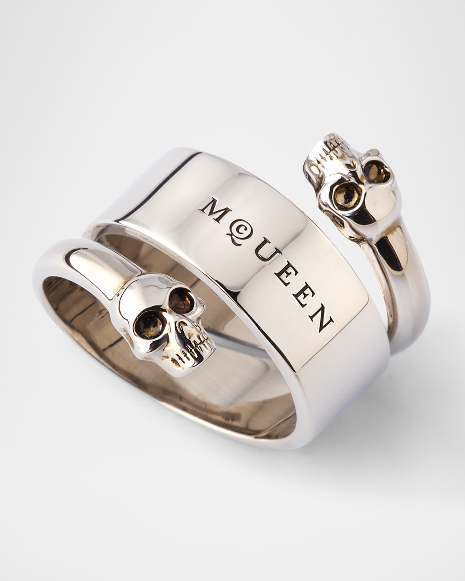 McQueen Men's Twin Skull Logo Ring | Neiman Marcus