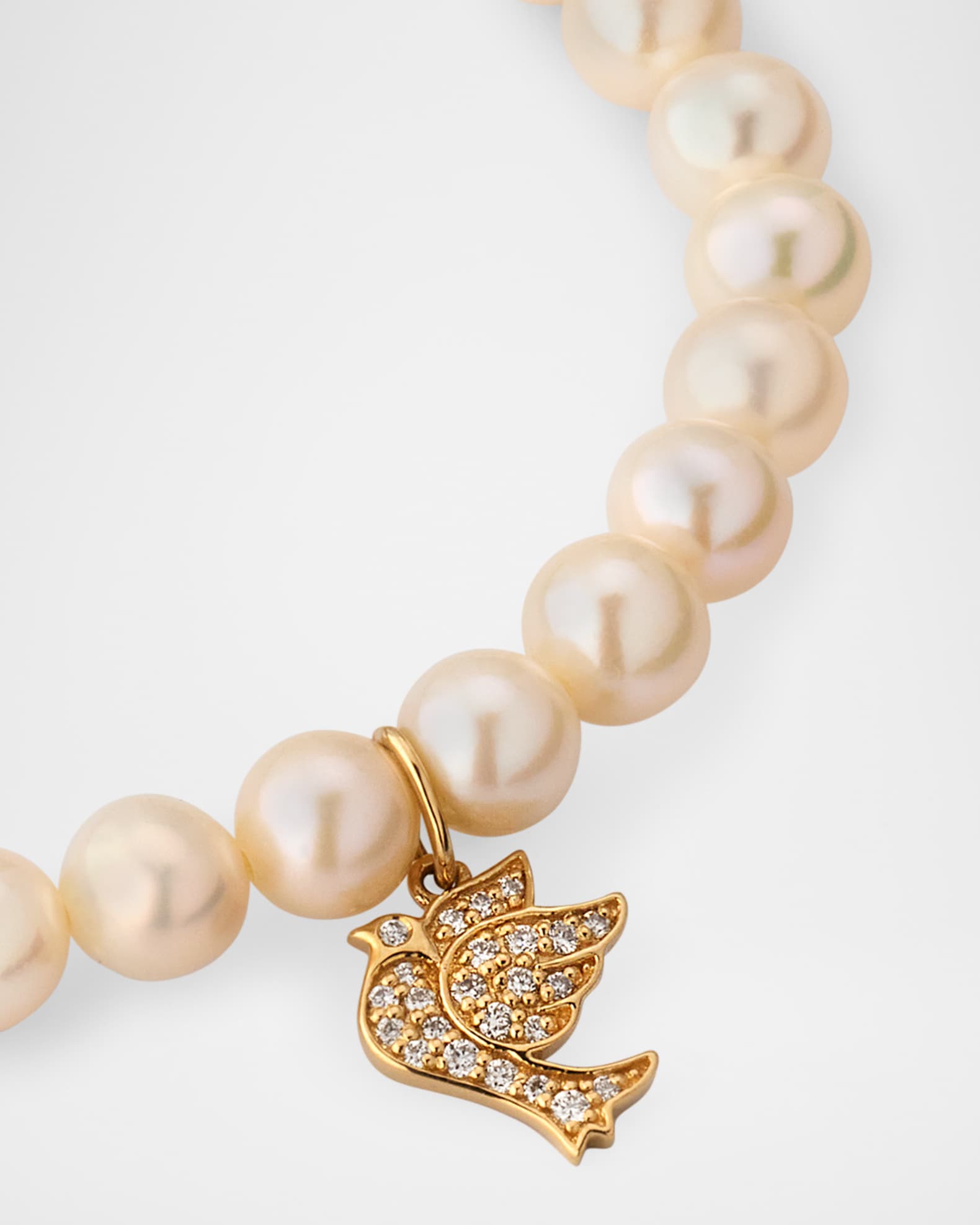 Sydney Evan Small Pave Dove and Freshwater Pearl Bead Bracelet | Neiman ...