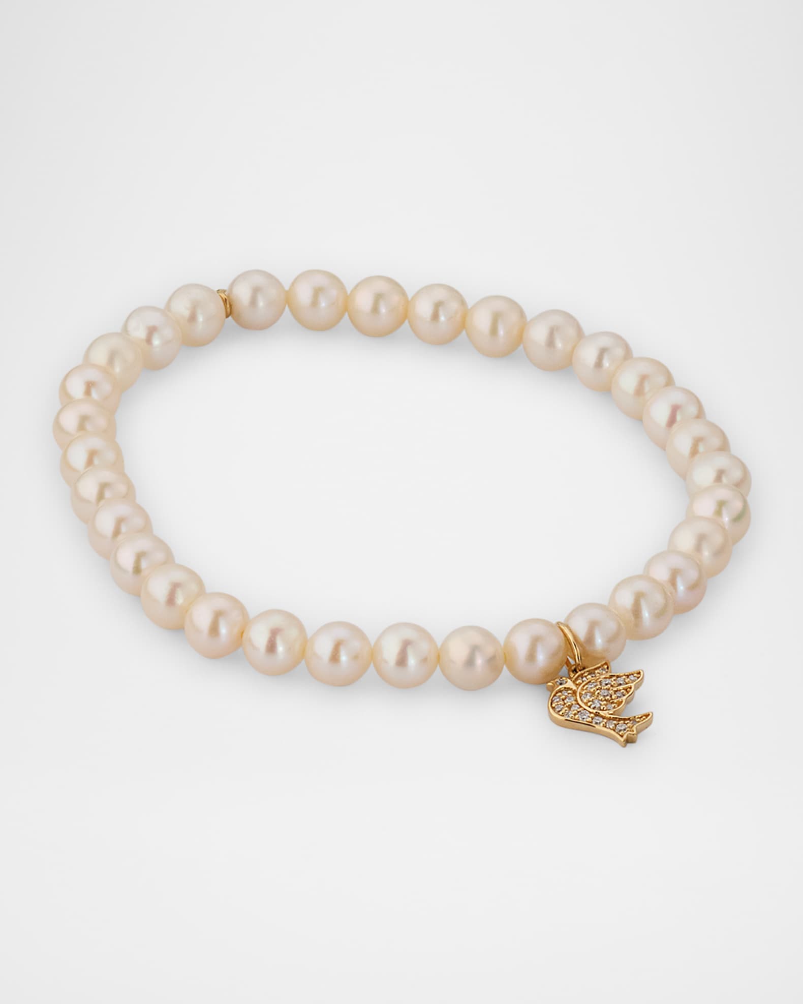 Sydney Evan Small Pave Dove and Freshwater Pearl Bead Bracelet | Neiman ...