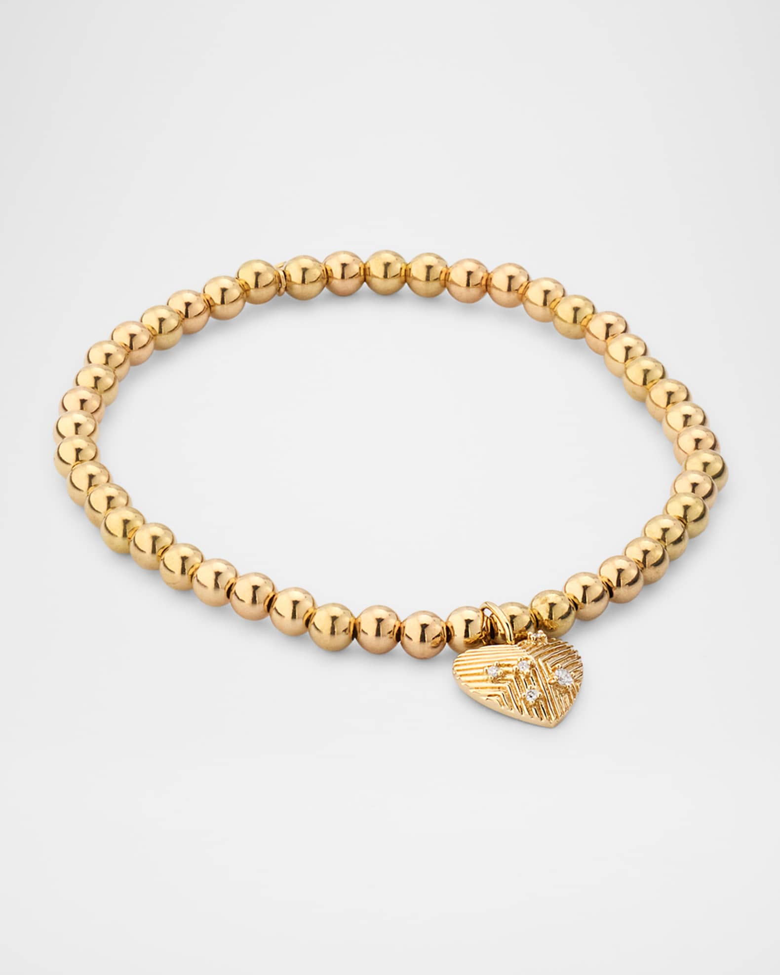 Sydney Evan 14K Yellow Gold Fluted Heart Charm Bracelet with Diamonds ...
