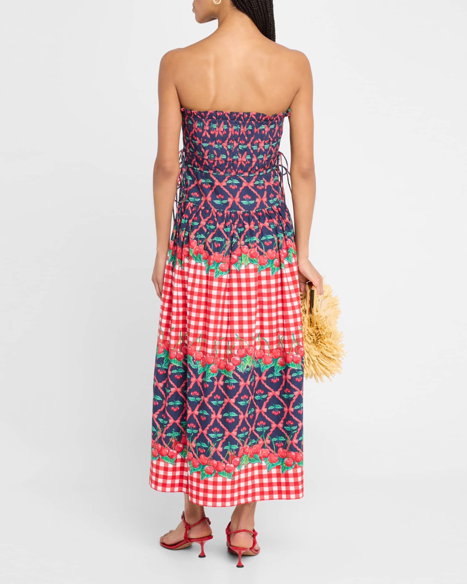 Damson Madder Kelia Cherry Pie Strapless Midi Dress | Neiman Marcus