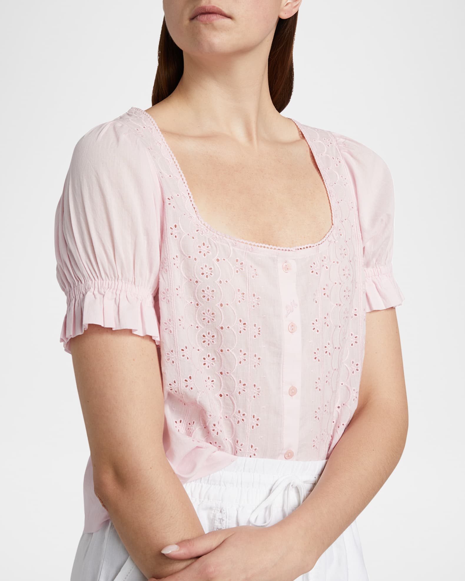 Damson Madder Prim Eyelet Puff-Sleeve Blouse | Neiman Marcus