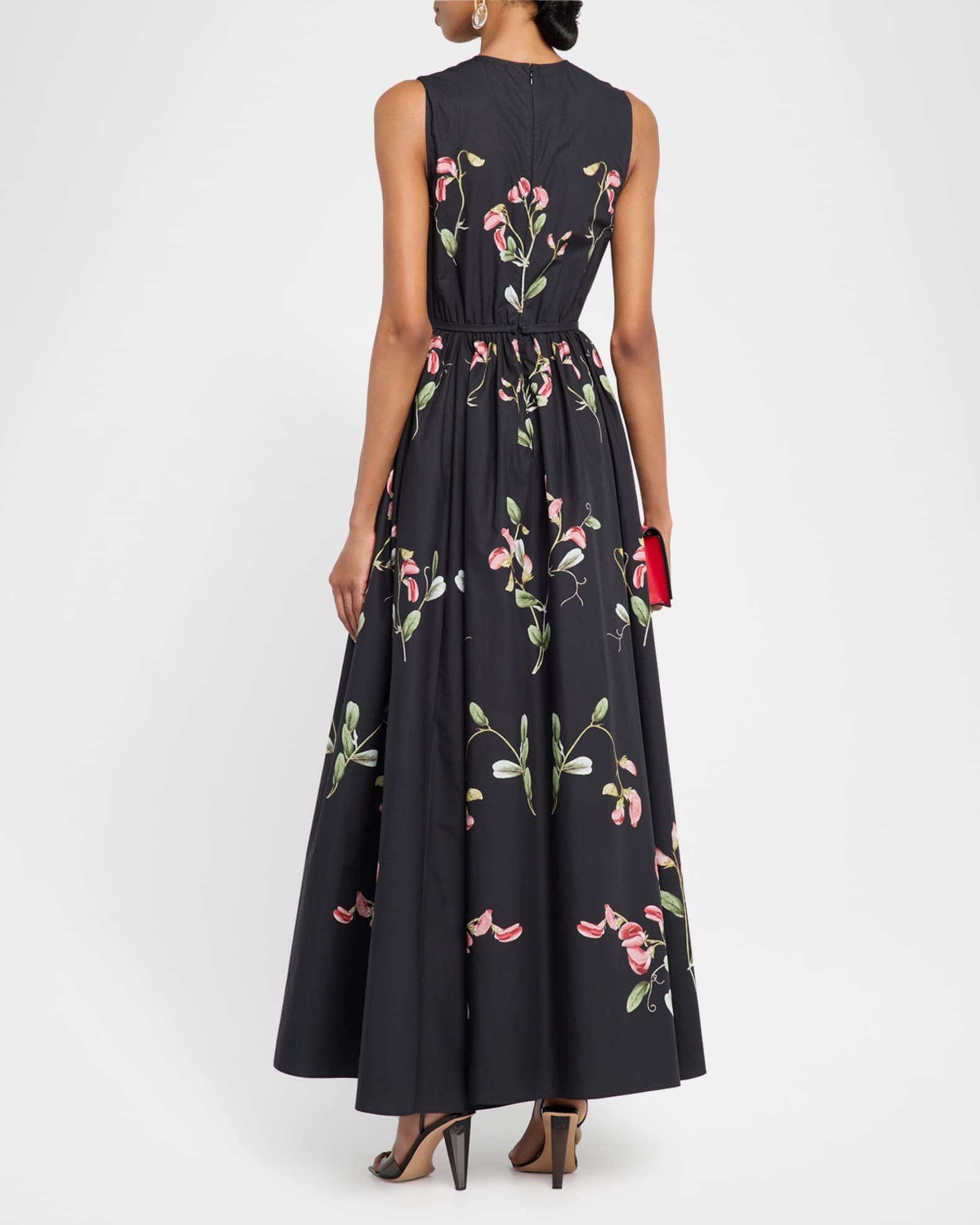 Giambattista Valli Flower-Print Bow Sleeveless Midi Dress | Neiman Marcus