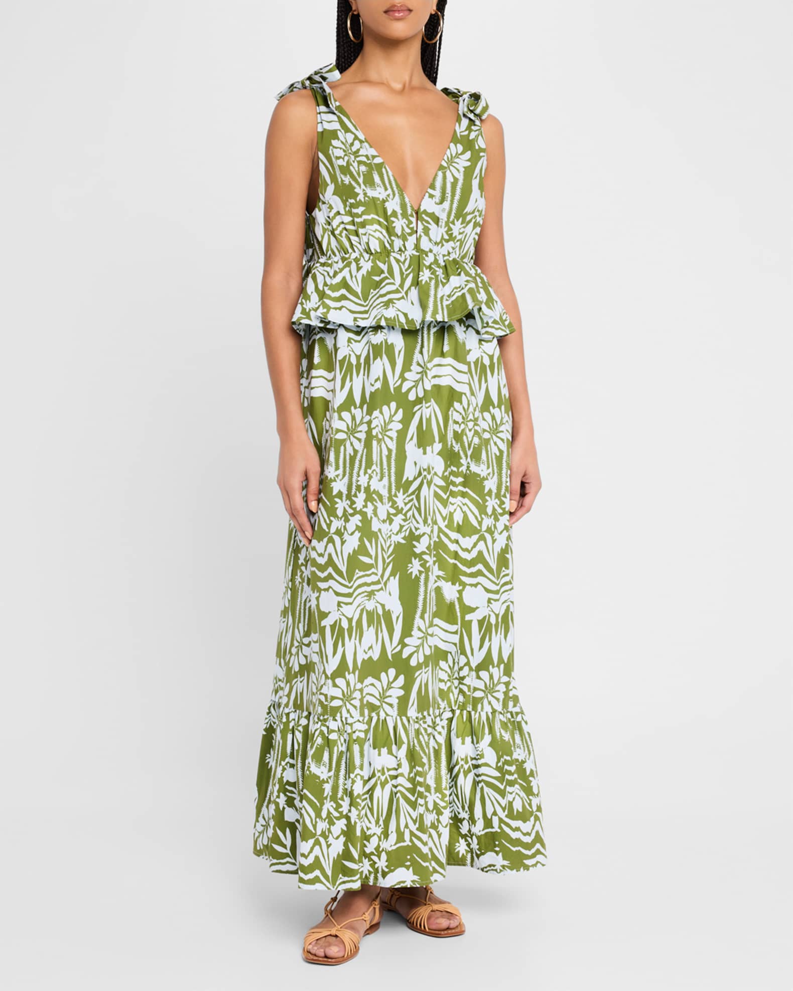 Marie Oliver Whitley Ruffle Floral-Print Cotton Maxi Dress | Neiman Marcus