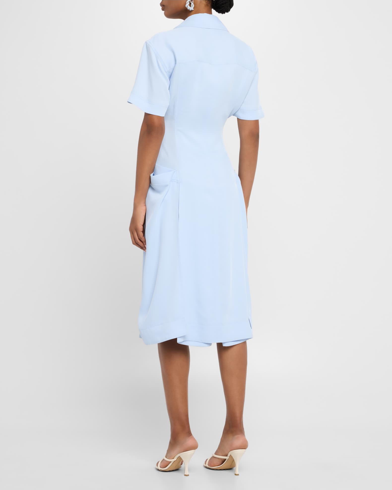 Bottega Veneta Short-Sleeve Belted Fine Twill Midi Shirtdress | Neiman ...