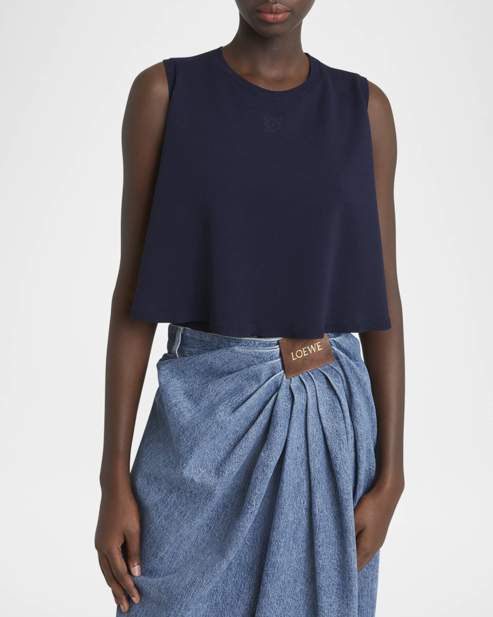 Loewe Double-Layer Anagram Sleeveless Wool Sweater | Neiman Marcus