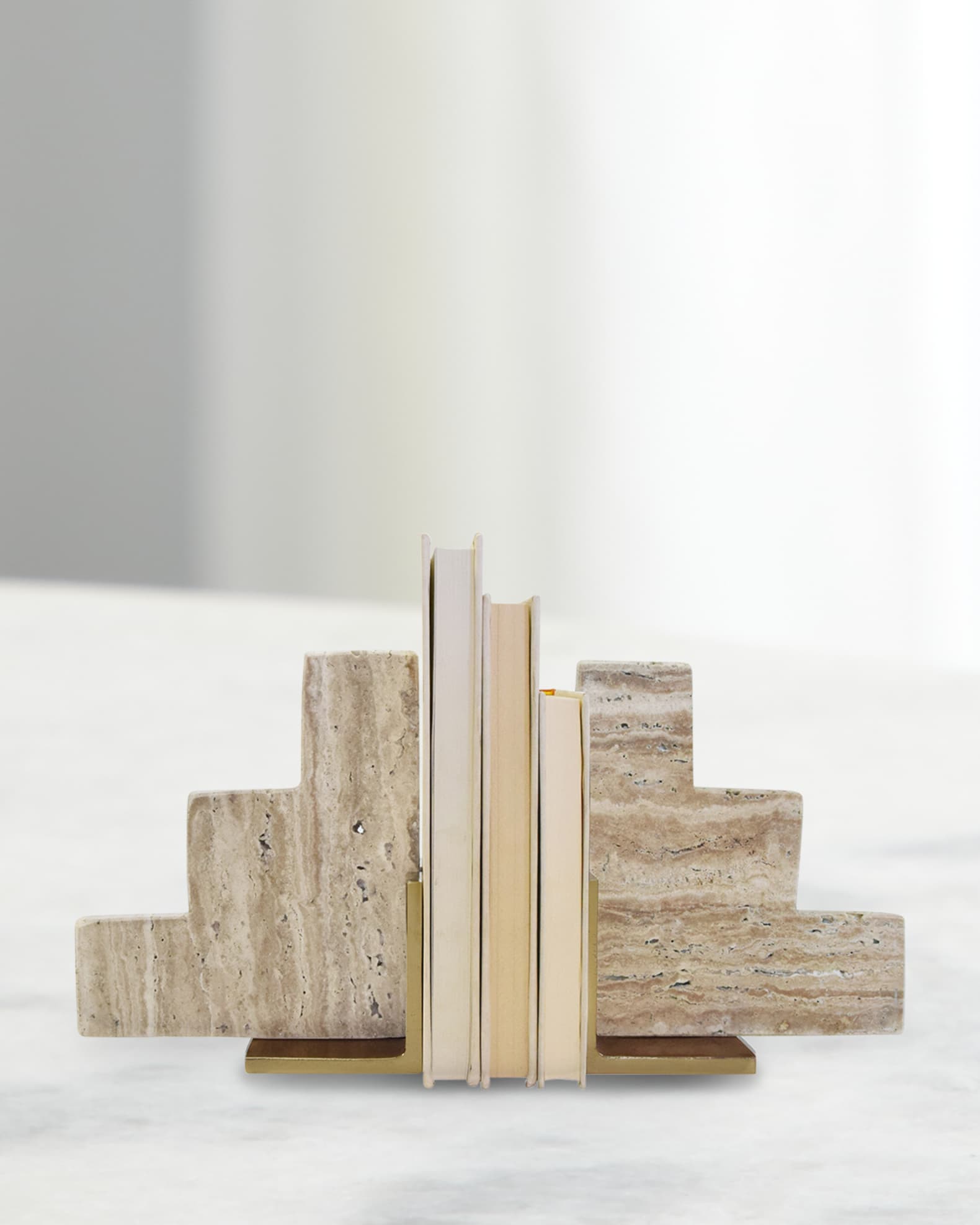 Worlds Away Steps Travertine Bookends Pair | Neiman Marcus
