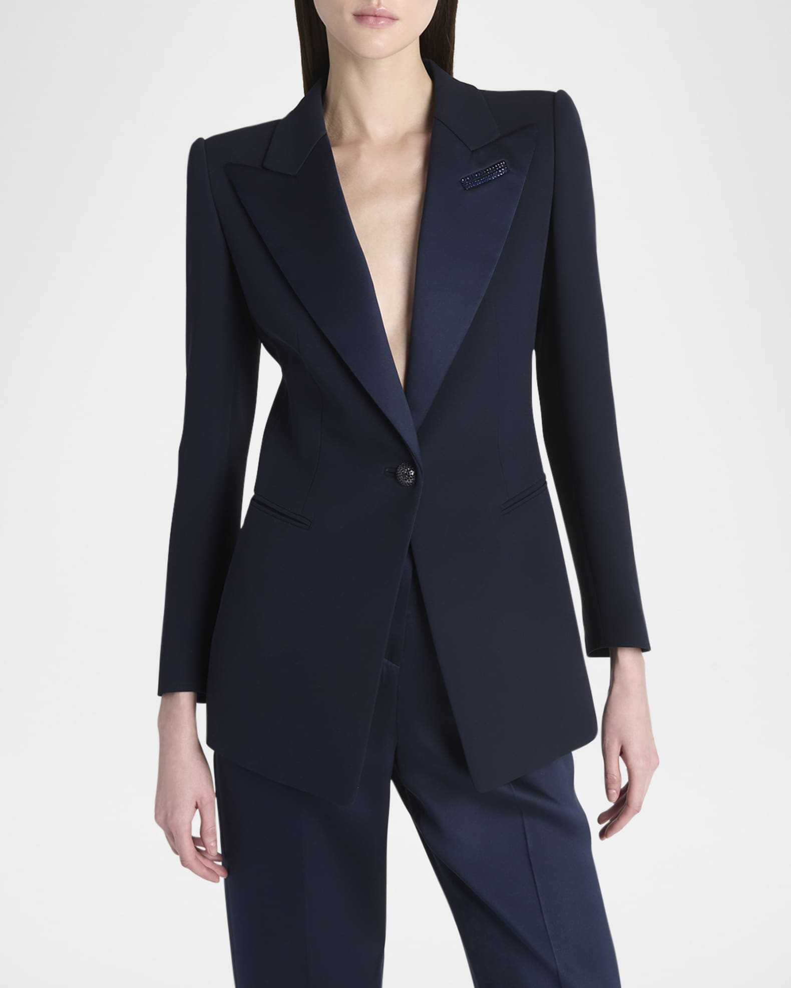 Giorgio Armani Embellished One-Button Silk Long Tuxedo Jacket | Neiman Marcus