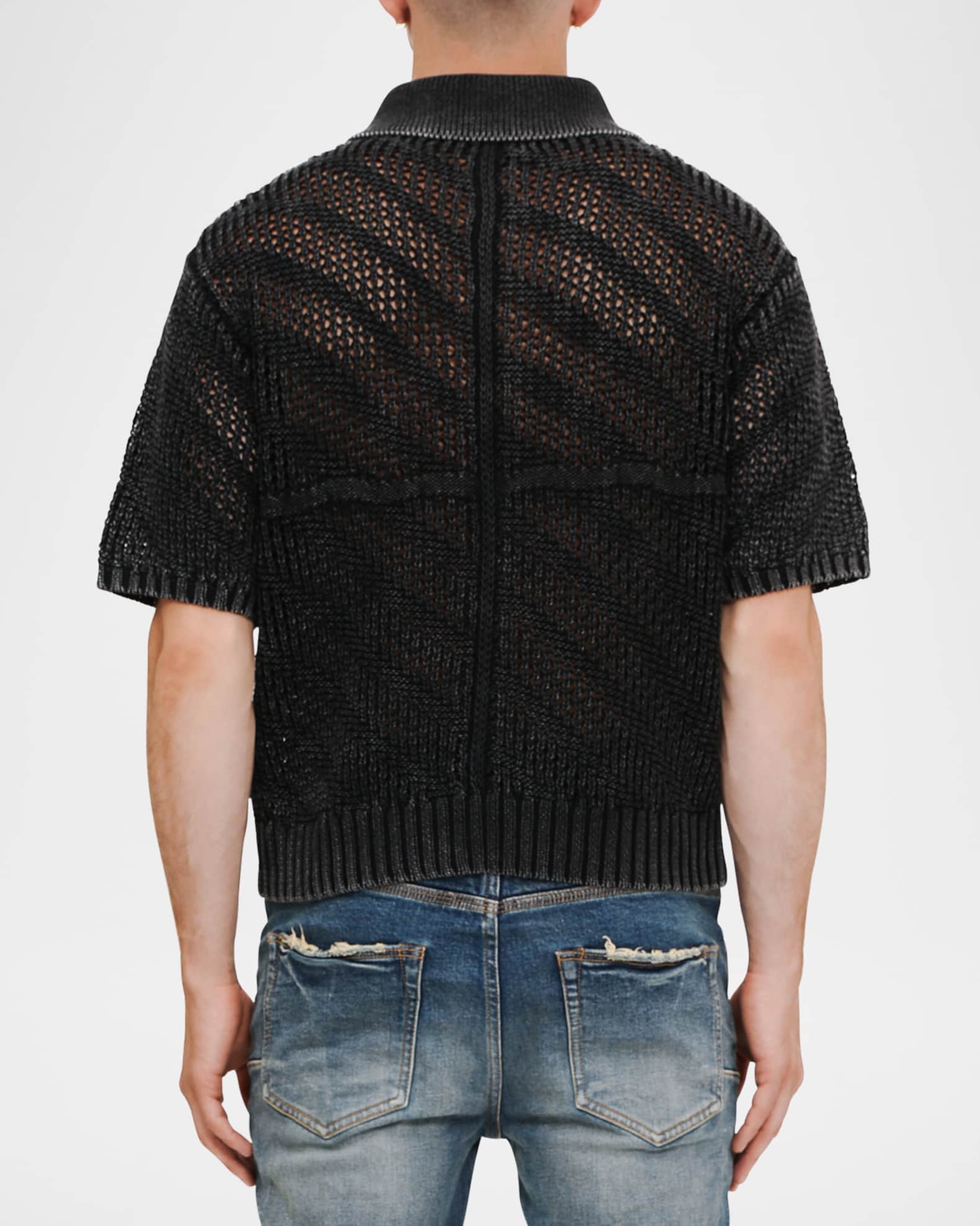 PURPLE Men's Acid Wash Polo Sweater | Neiman Marcus