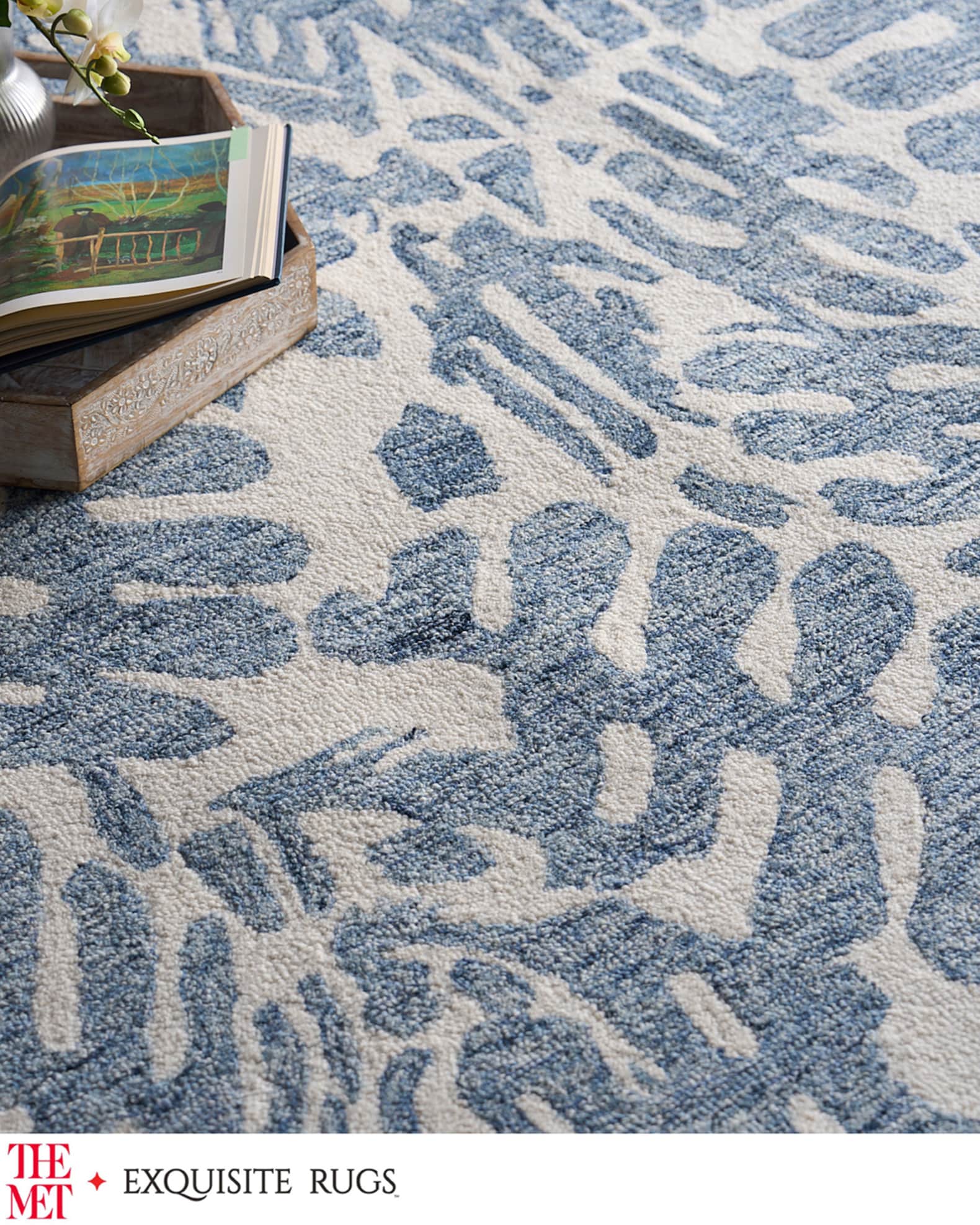 Exquisite Rugs x THE MET Botanica Hand-Tufted Blue/Ivory Rug, 9' x 12 ...
