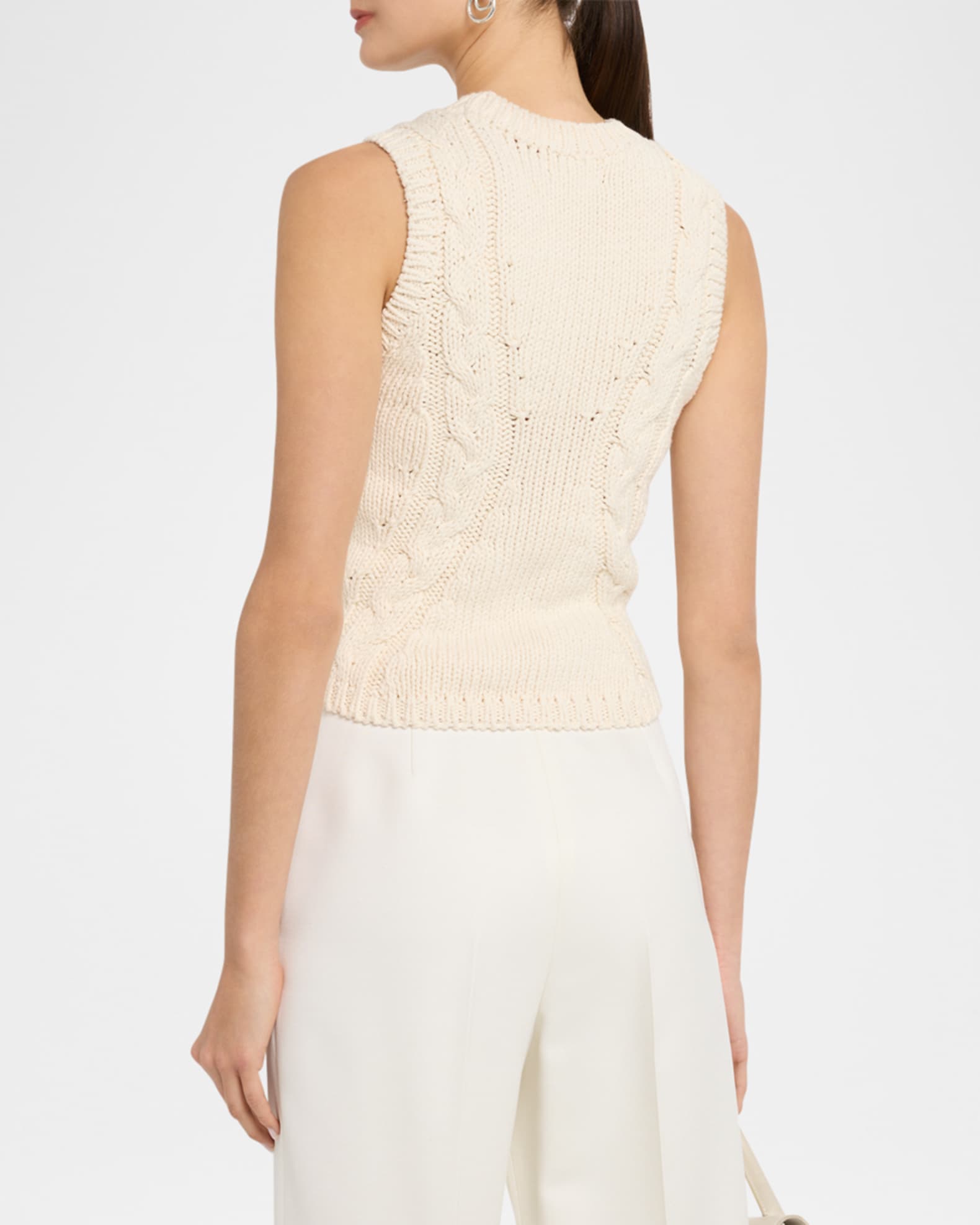 Naadam Crewneck Cable-Knit Cotton Tank | Neiman Marcus