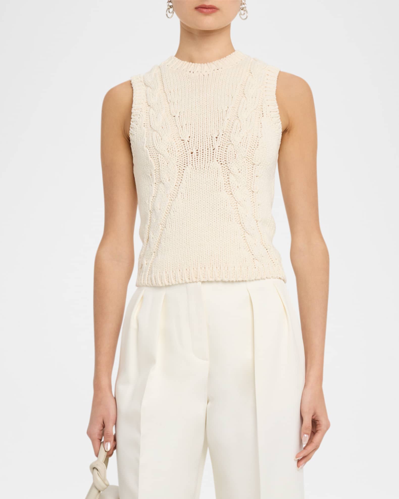 Naadam Crewneck Cable-Knit Cotton Tank | Neiman Marcus