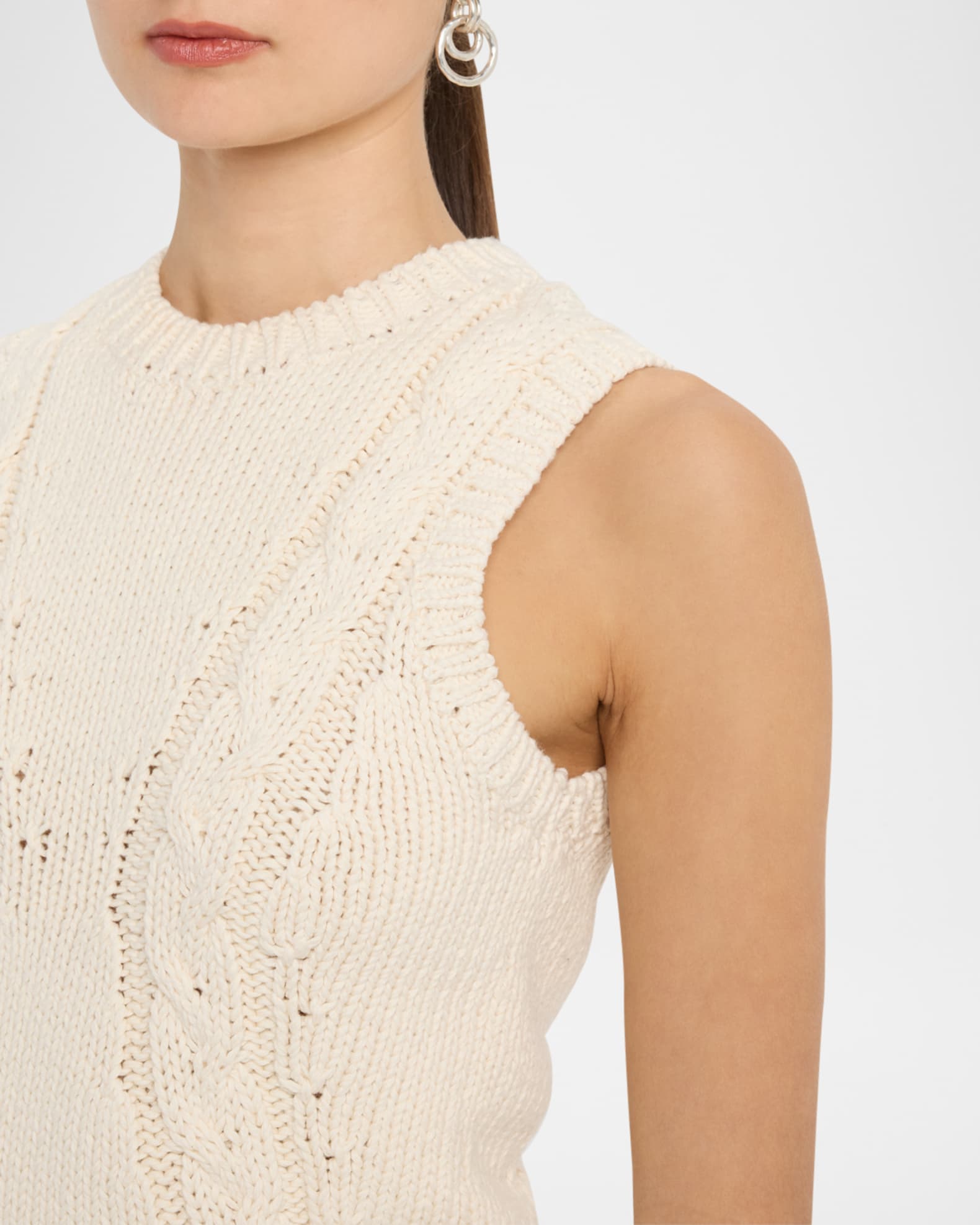Naadam Crewneck Cable-Knit Cotton Tank | Neiman Marcus